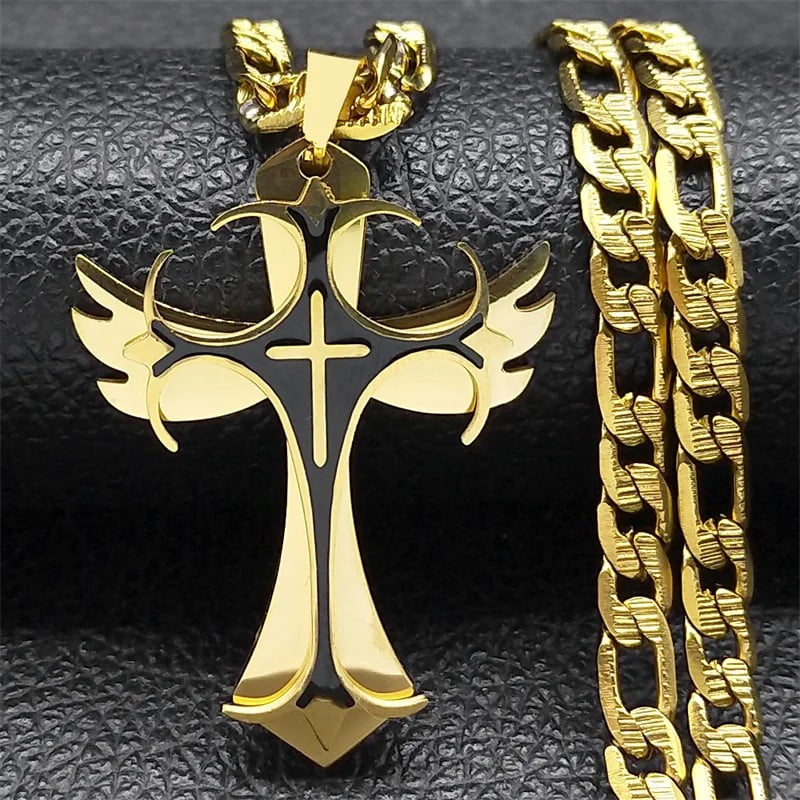 Multilayer Christian Cross Pendant Necklace for Men Hip Hop 14K Yellow ...