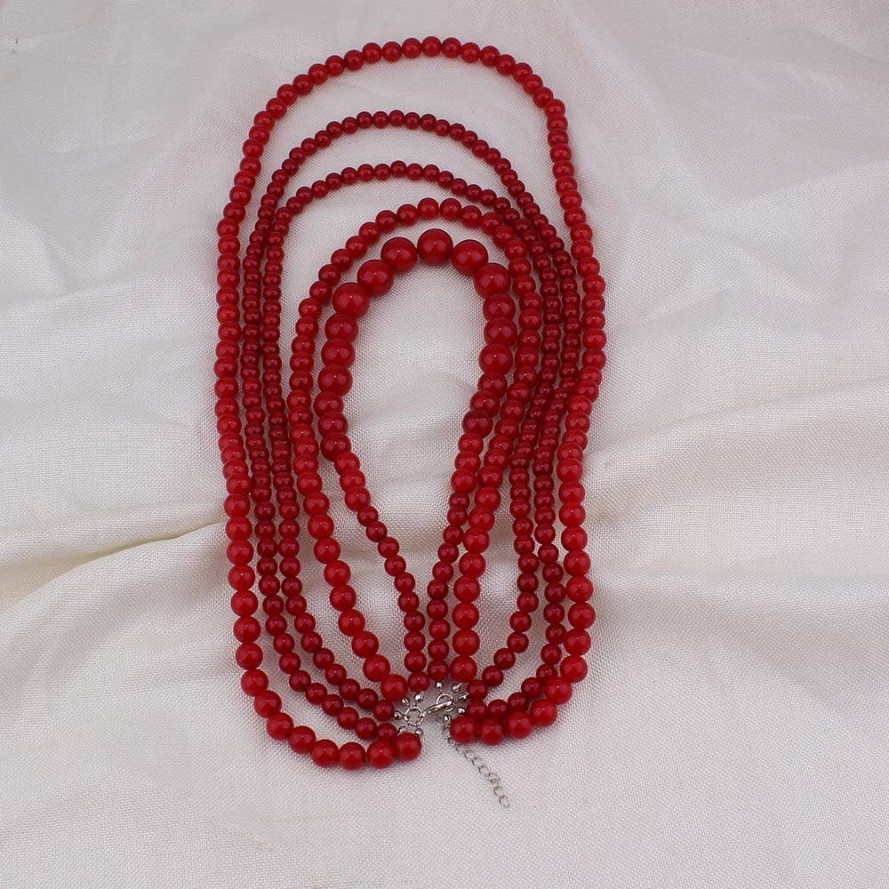 Multilayer Strand Chain Faux Pearls Flapper Beads Cluster Long Choker ...