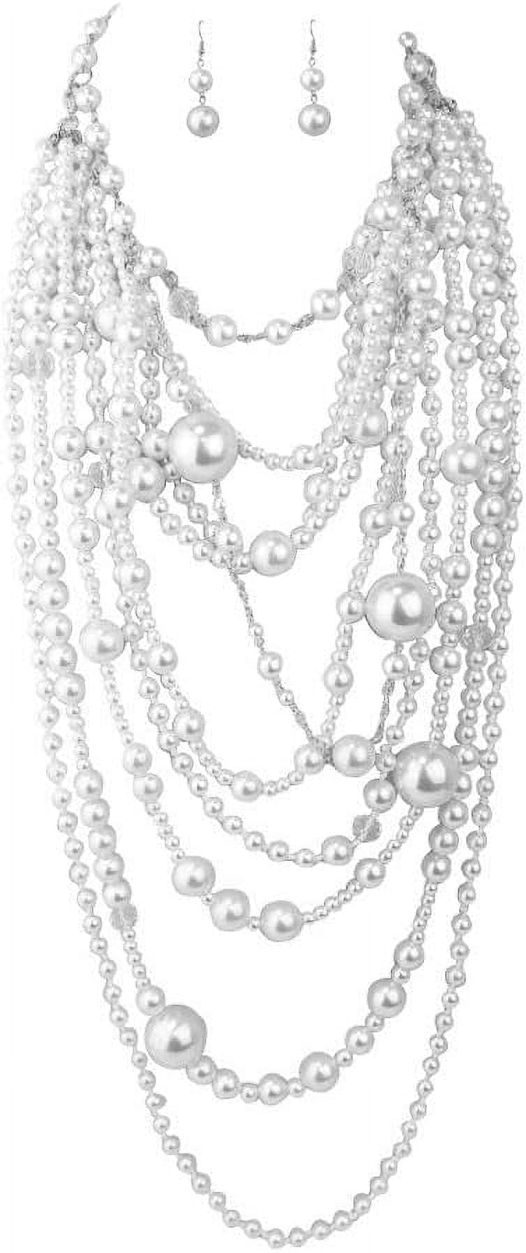 Multilayer Strand Chain Faux Pearls Flapper Beads Cluster Long Choker ...