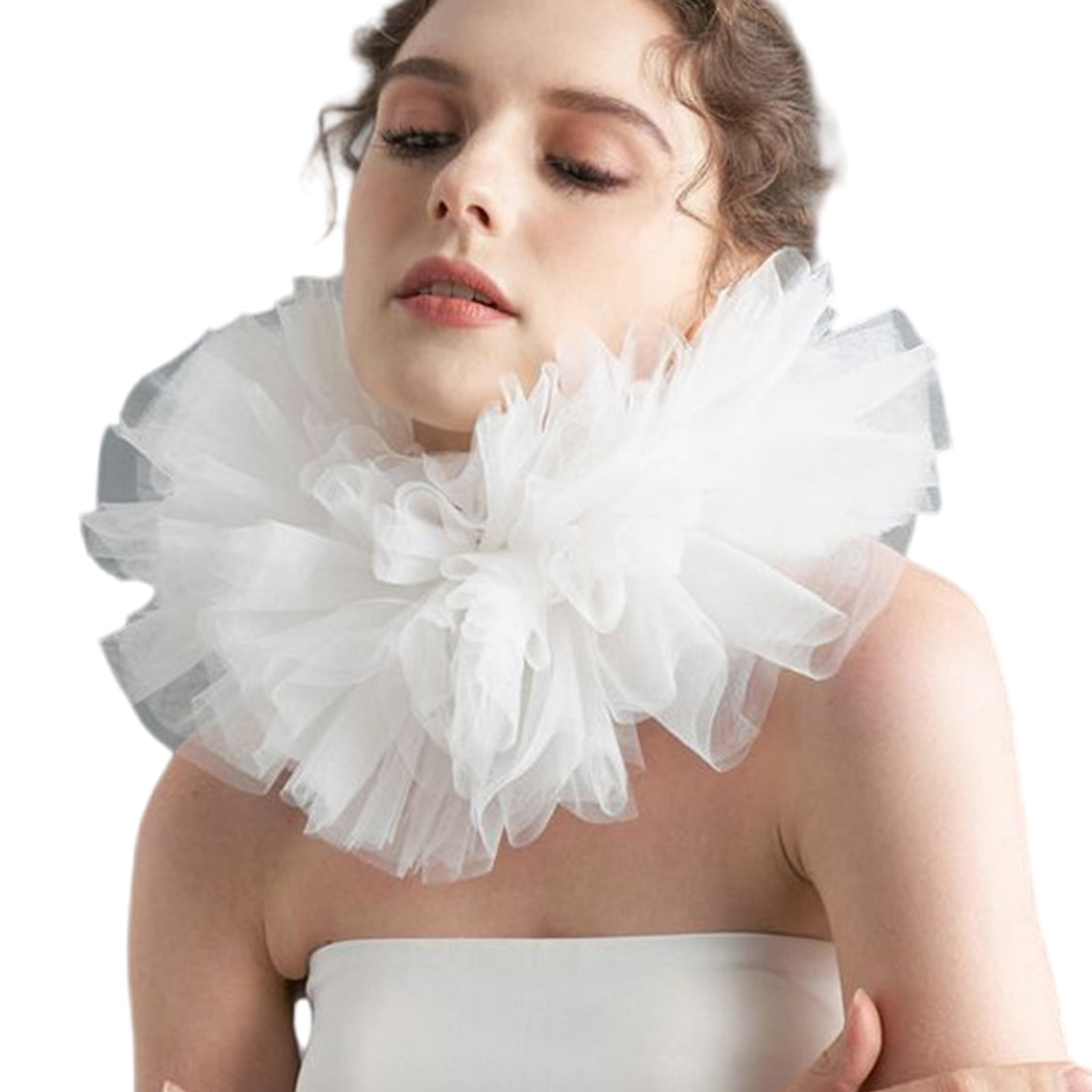 Multilayer White Mesh Puff Ruffle Faux Collar Renaissances Elizabethan ...