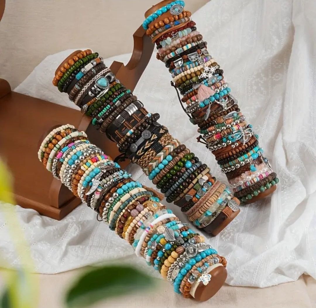 Multilayer Wooden Beads 12-Piece Bracelets Set - Bohemian Style ...