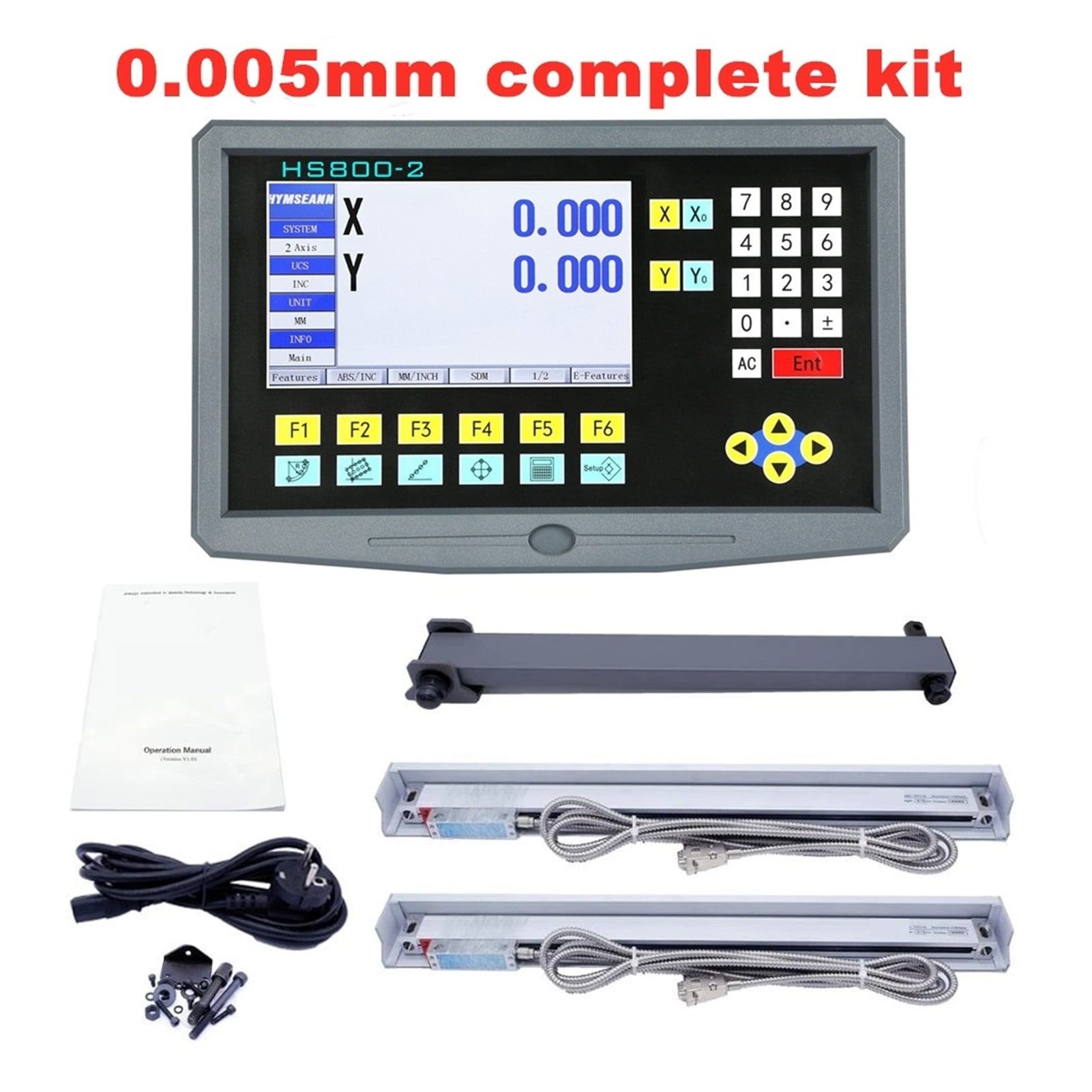 Multilingual 2 Axis LCD Kit HS800-2 Turning Lathe Milling Digital Readout Linear Glass Scale ...
