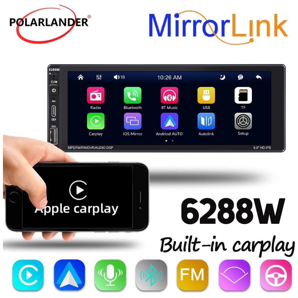 Multimedia Car Stereo 1Din 6.9" Android Auto MP5 Player Type-C Charging ...