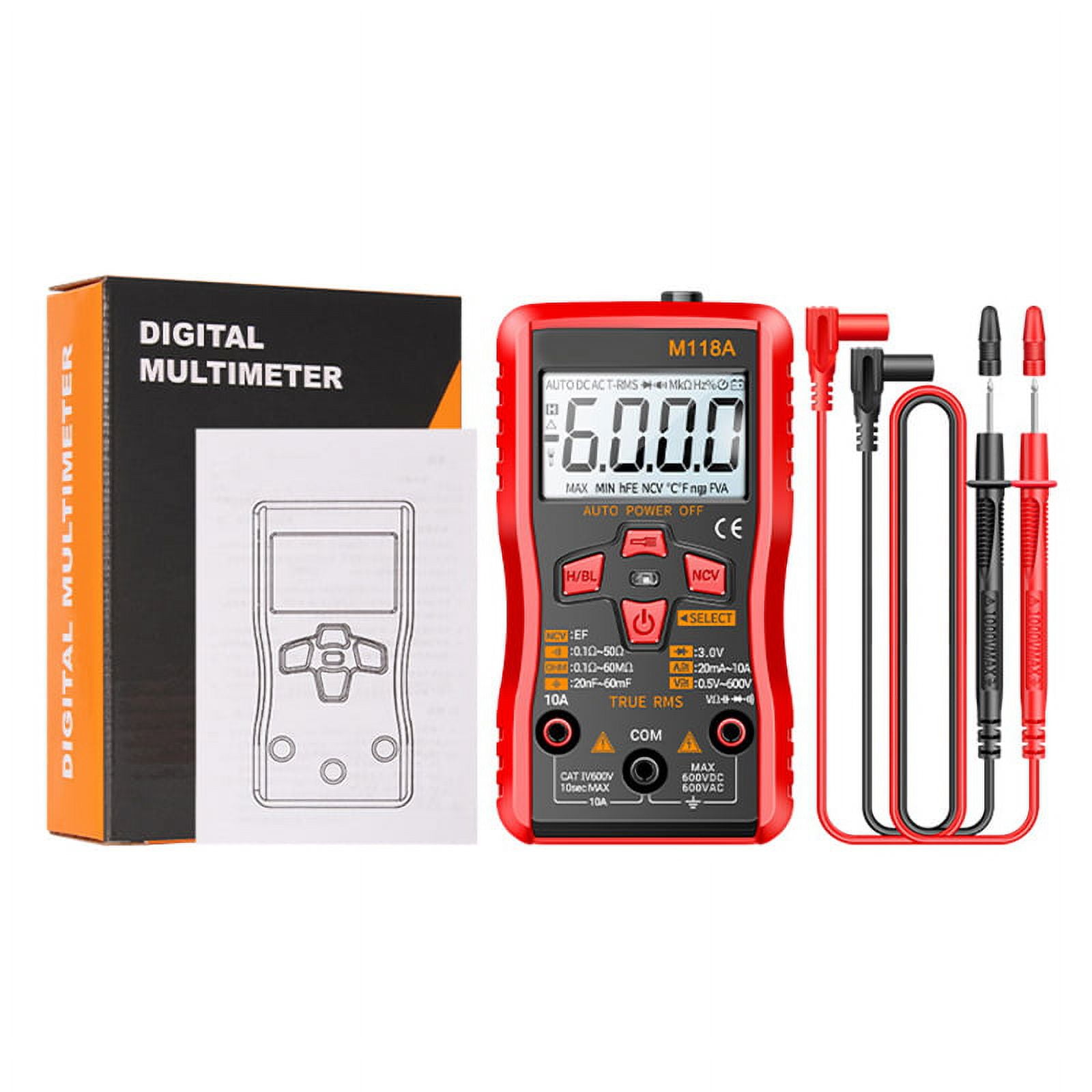 Multimeter, Digital Auto Ranging, AC/DC Voltage, Current, Capacitance Digital Multimeter 6000 ...