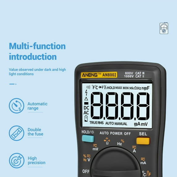 Multimeter,Resistance An8002 6000 Rms Ammeter Handheld Universal Rms ...