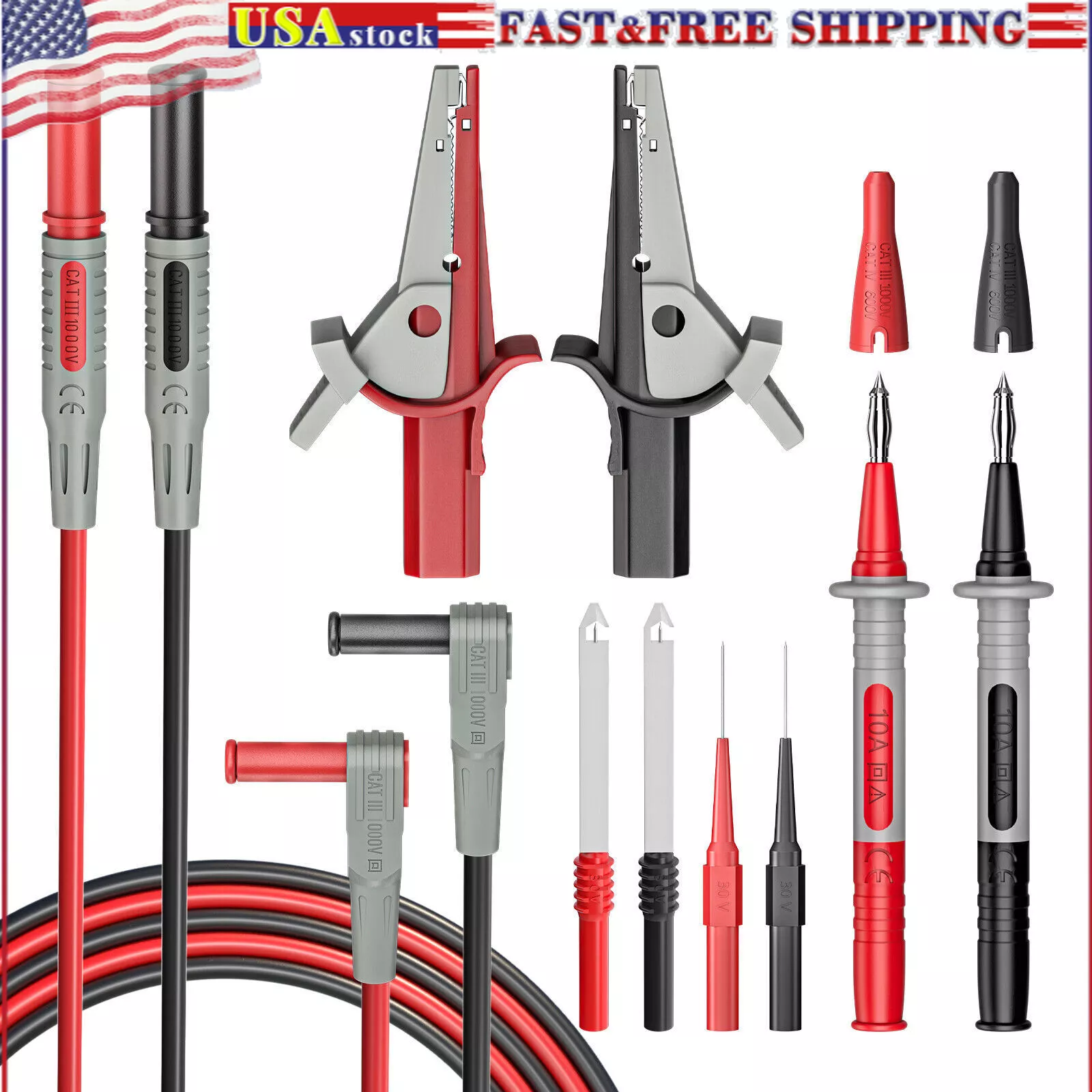 Multimeter Test Leads Kit 10Pcs Test Cable Probes 4Mm Banana Plug ...