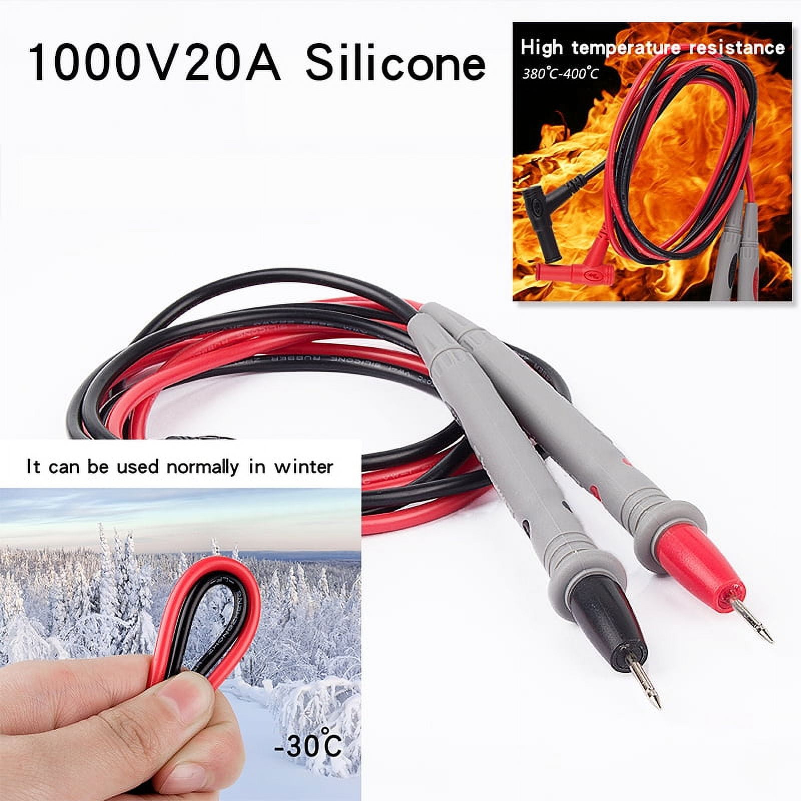 Multimeter Test Leads Silicone Line 1000V 20A Needle-tip Probe Tester ...
