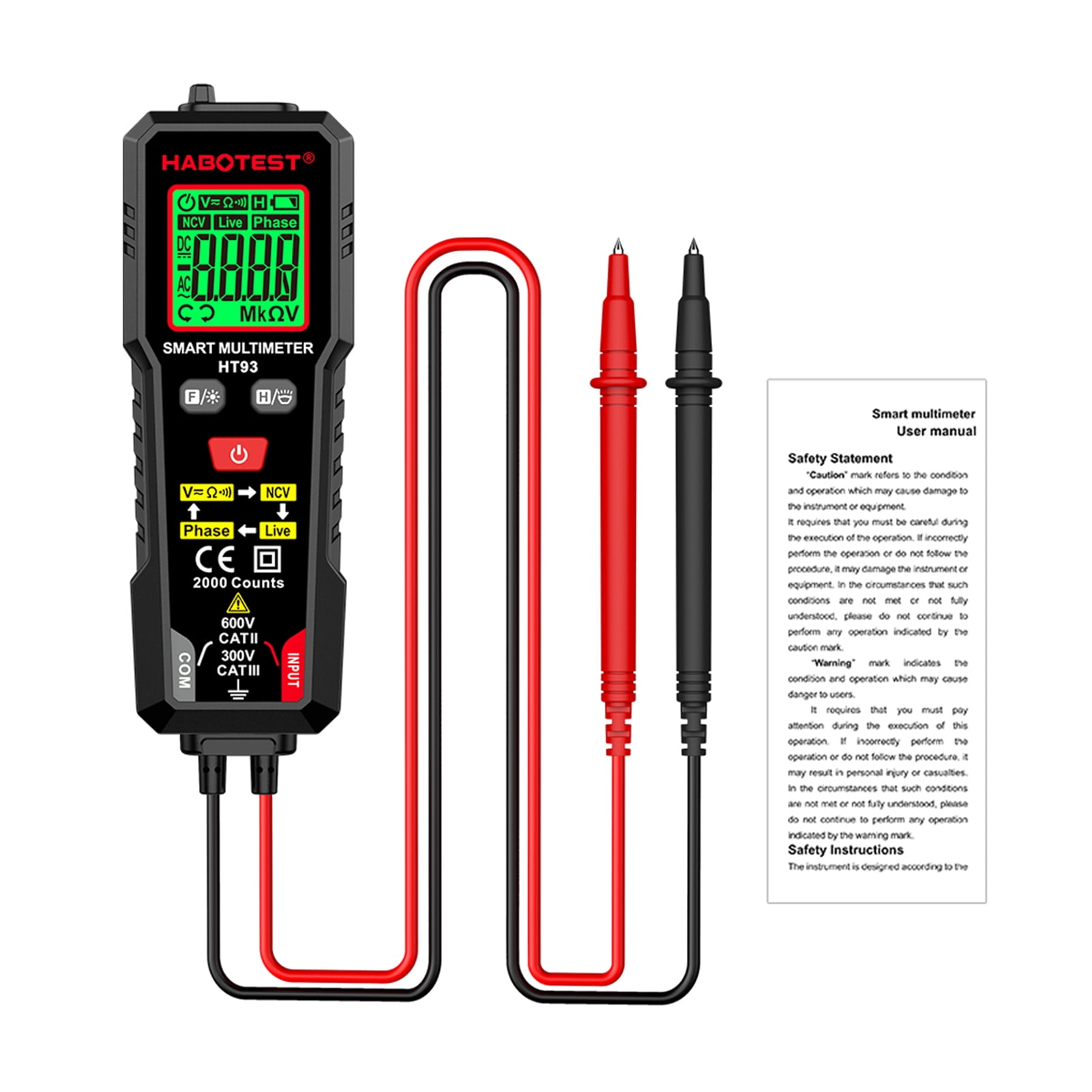 Multimeters,Huiop Live Wire Test Volt Meter Ohmmeter With Ncv Live Ncv ...