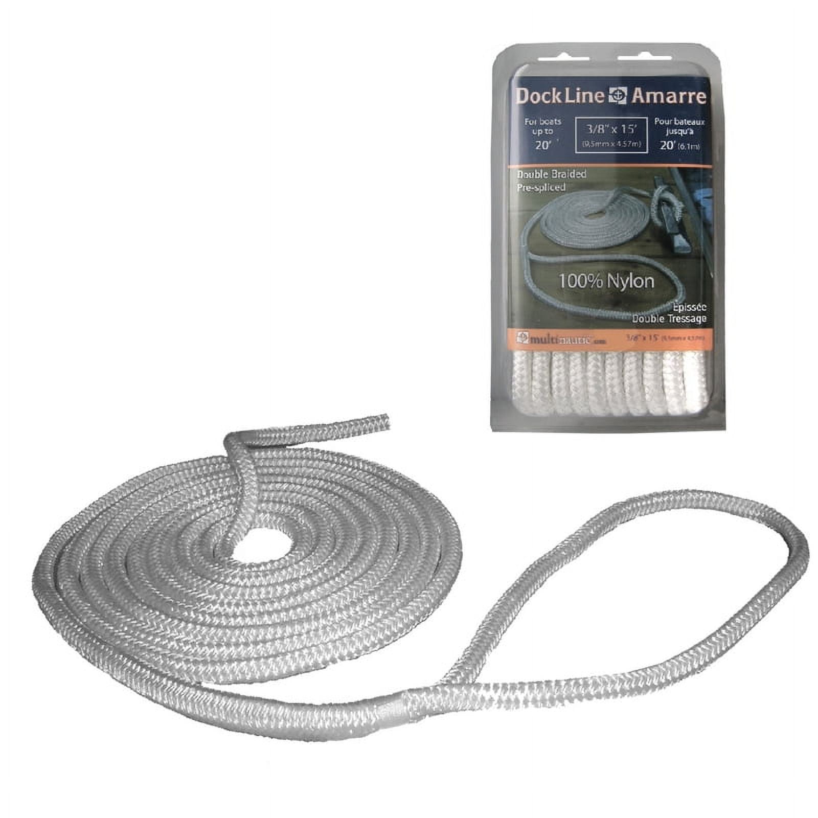 Multinautic 34900 Nylon Dock Line, 3/8"x15', White - Walmart.com