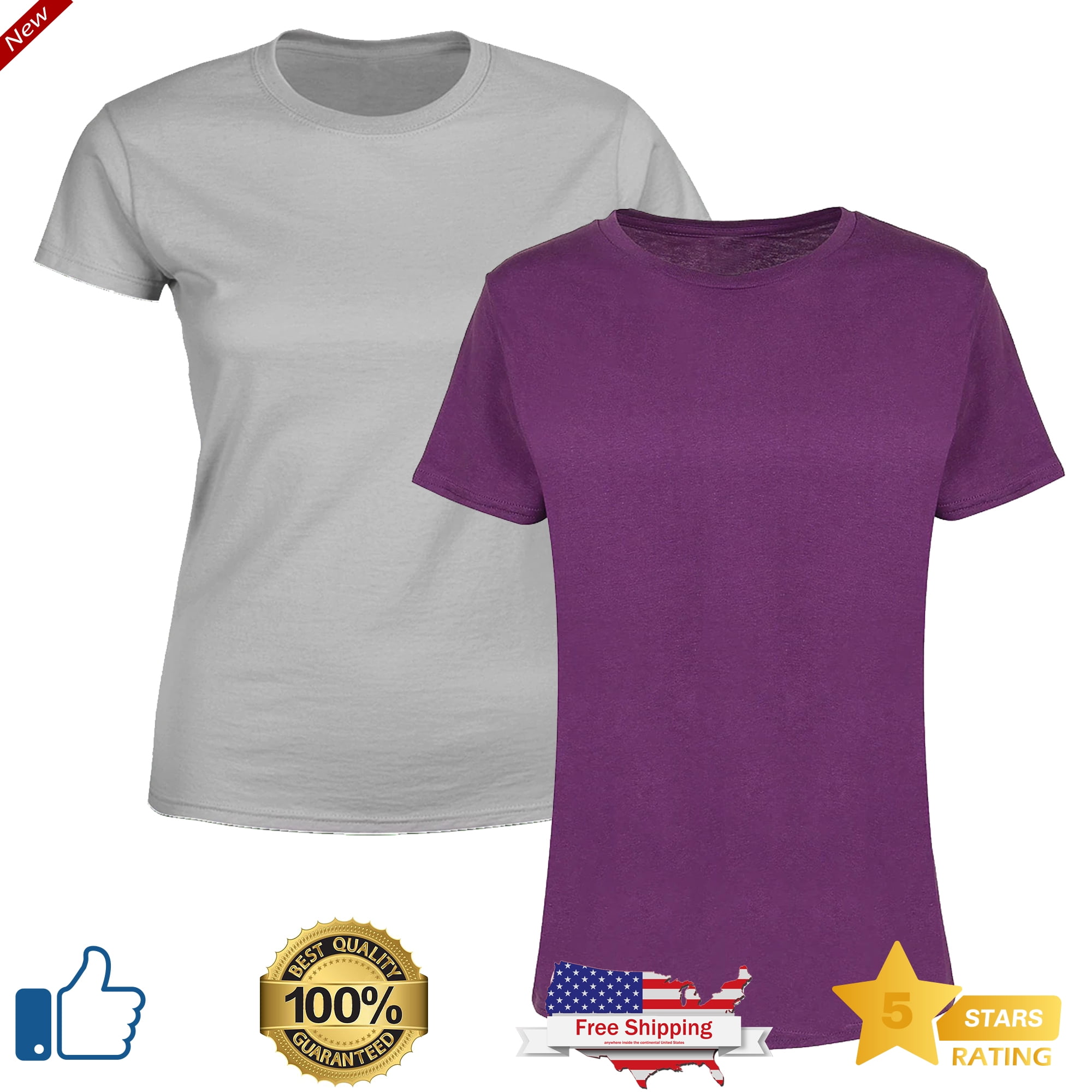 Multipack Womens plain tshirt - Ladies' solid color tees - Basic women ...