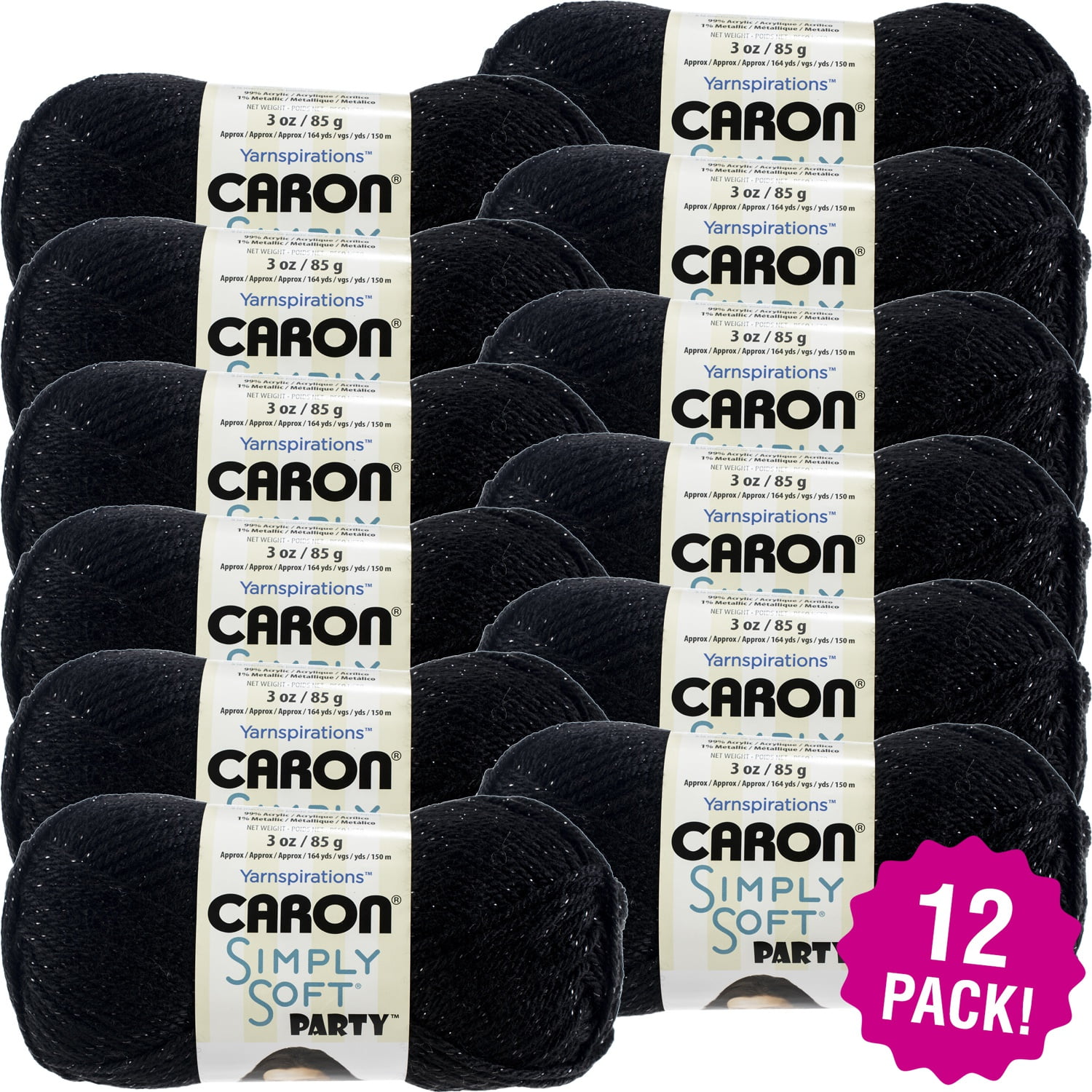 Multipack of 12 - Caron Simply Soft Party Yarn-Black Sparkle - Walmart.com