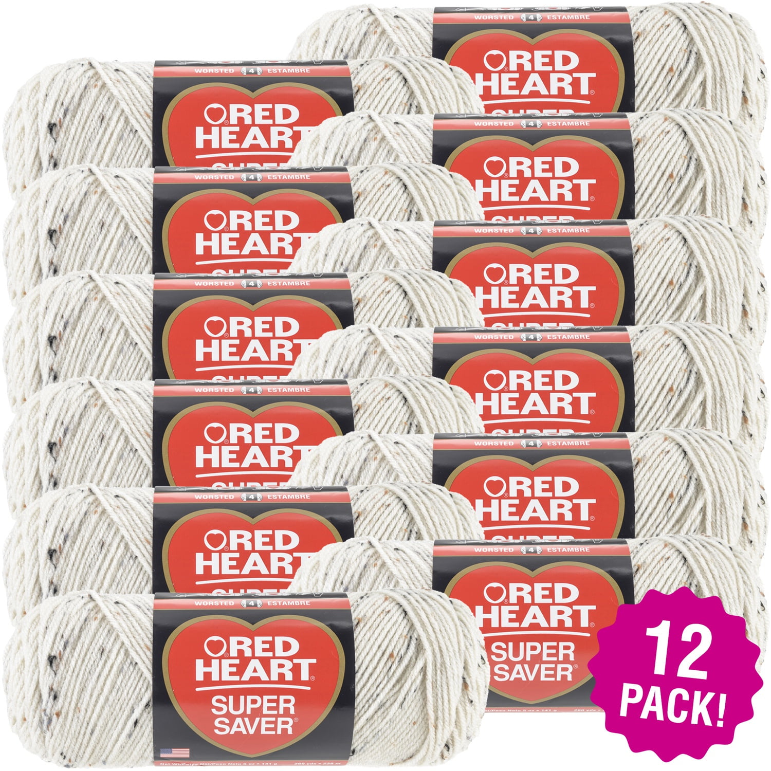 Multipack of 12 - Red Heart Super Saver Yarn-Aran Fleck - Walmart.com