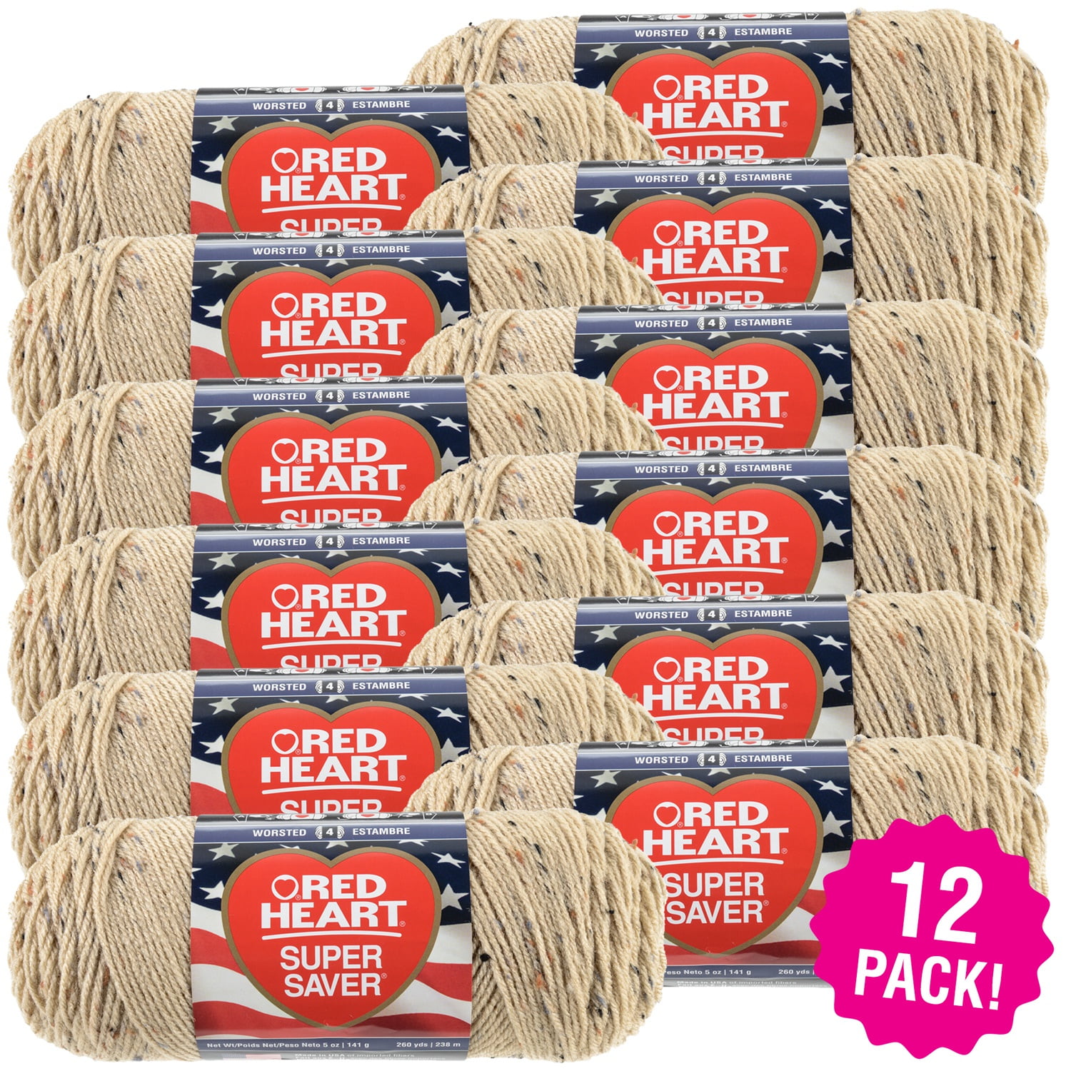 Multipack of 12 - Red Heart Super Saver Yarn-Buff Fleck - Walmart.com