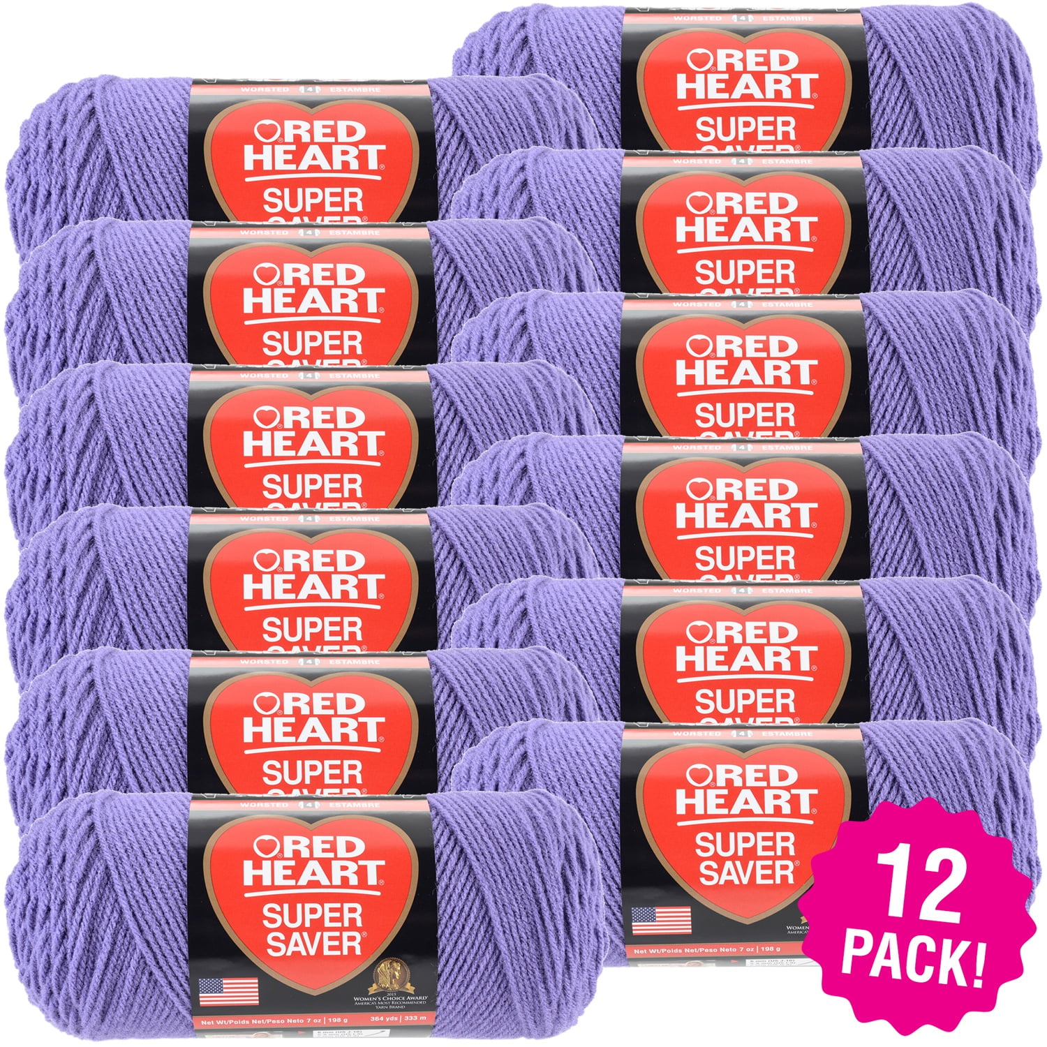 Multipack of 12 - Red Heart Super Saver Yarn-Lavender - Walmart.com