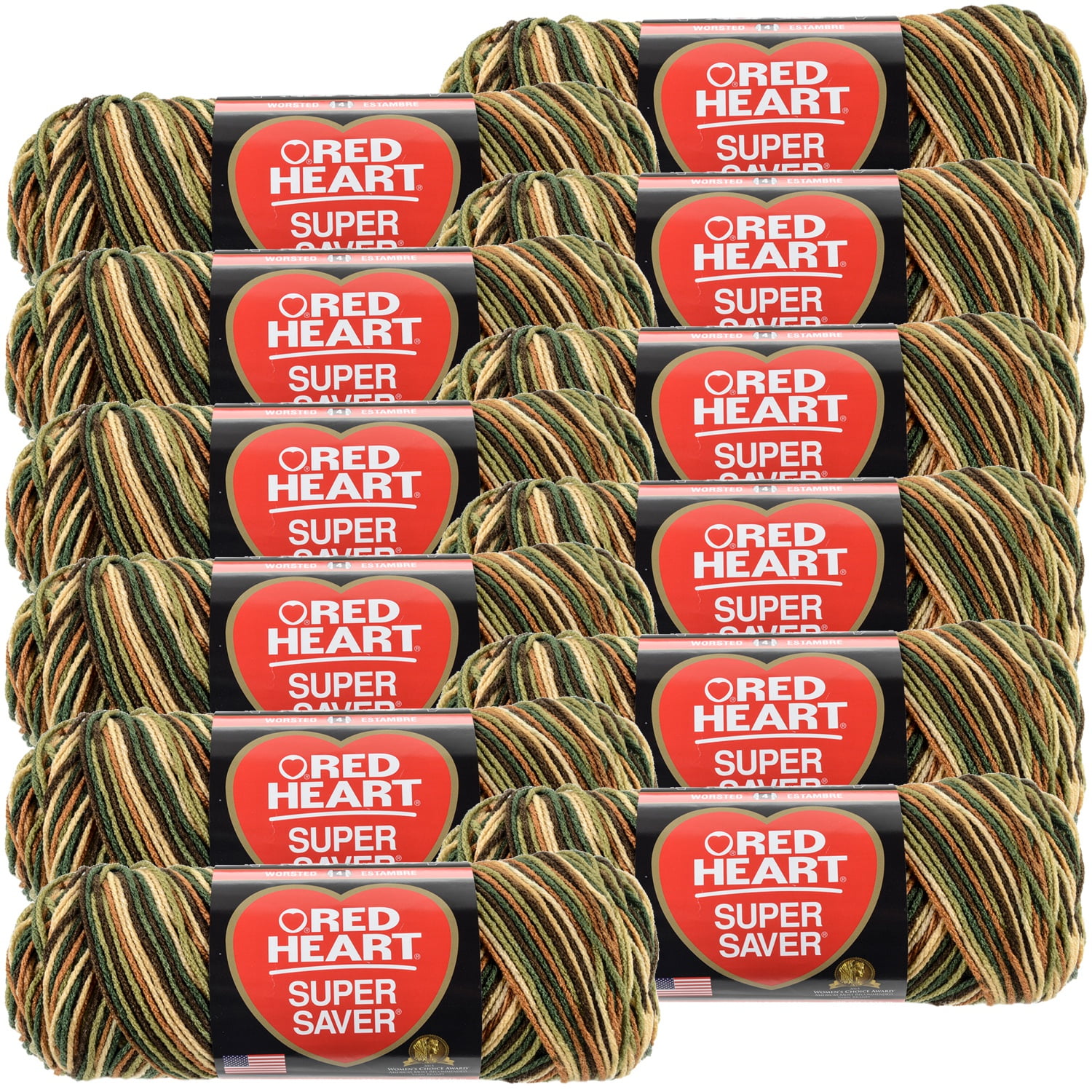Red Heart Super Saver 12 Pack Medium Weight Yarn - Woodsy, 100% Acrylic ...