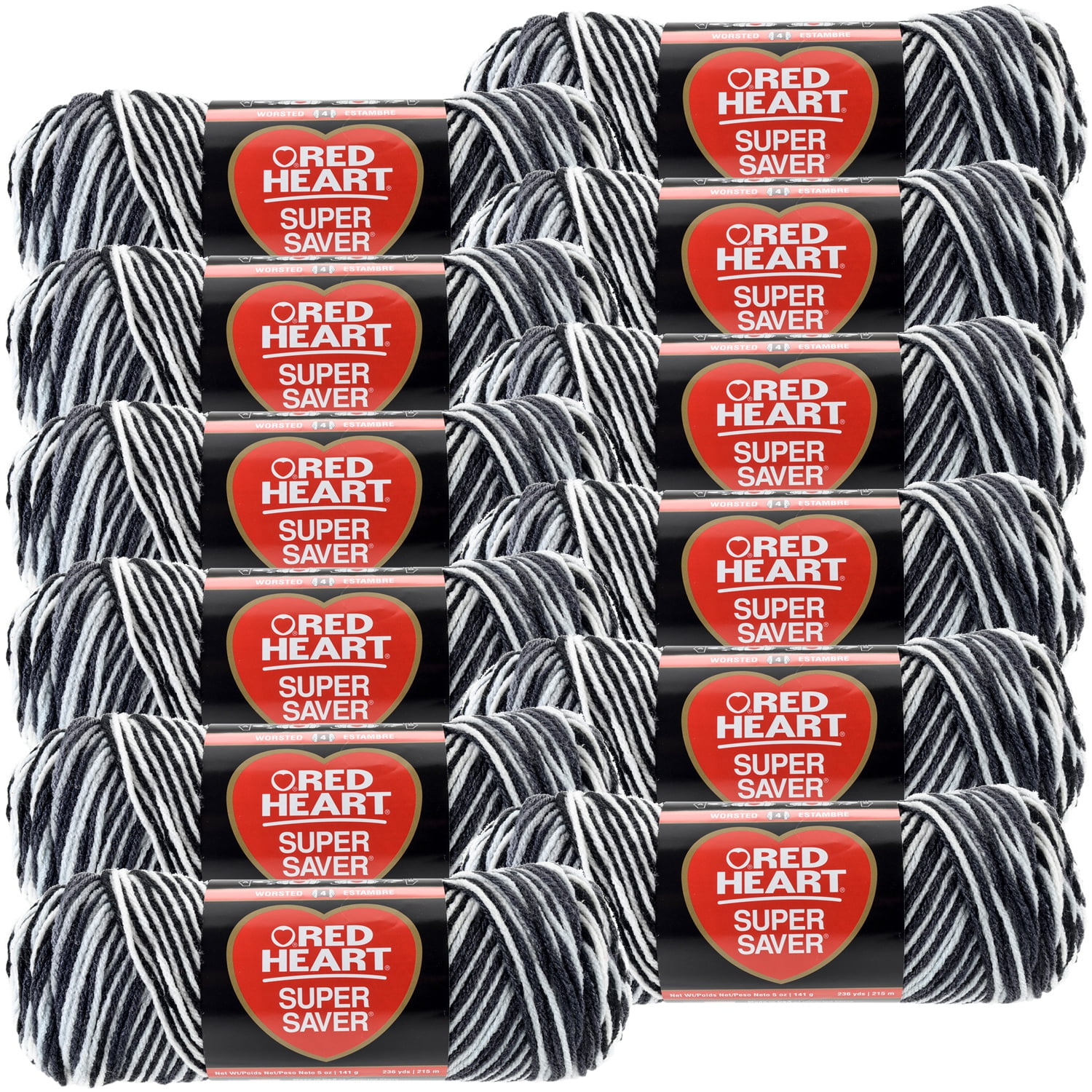 Multipack of 12 - Red Heart Super Saver Yarn-Zebra - Walmart.com