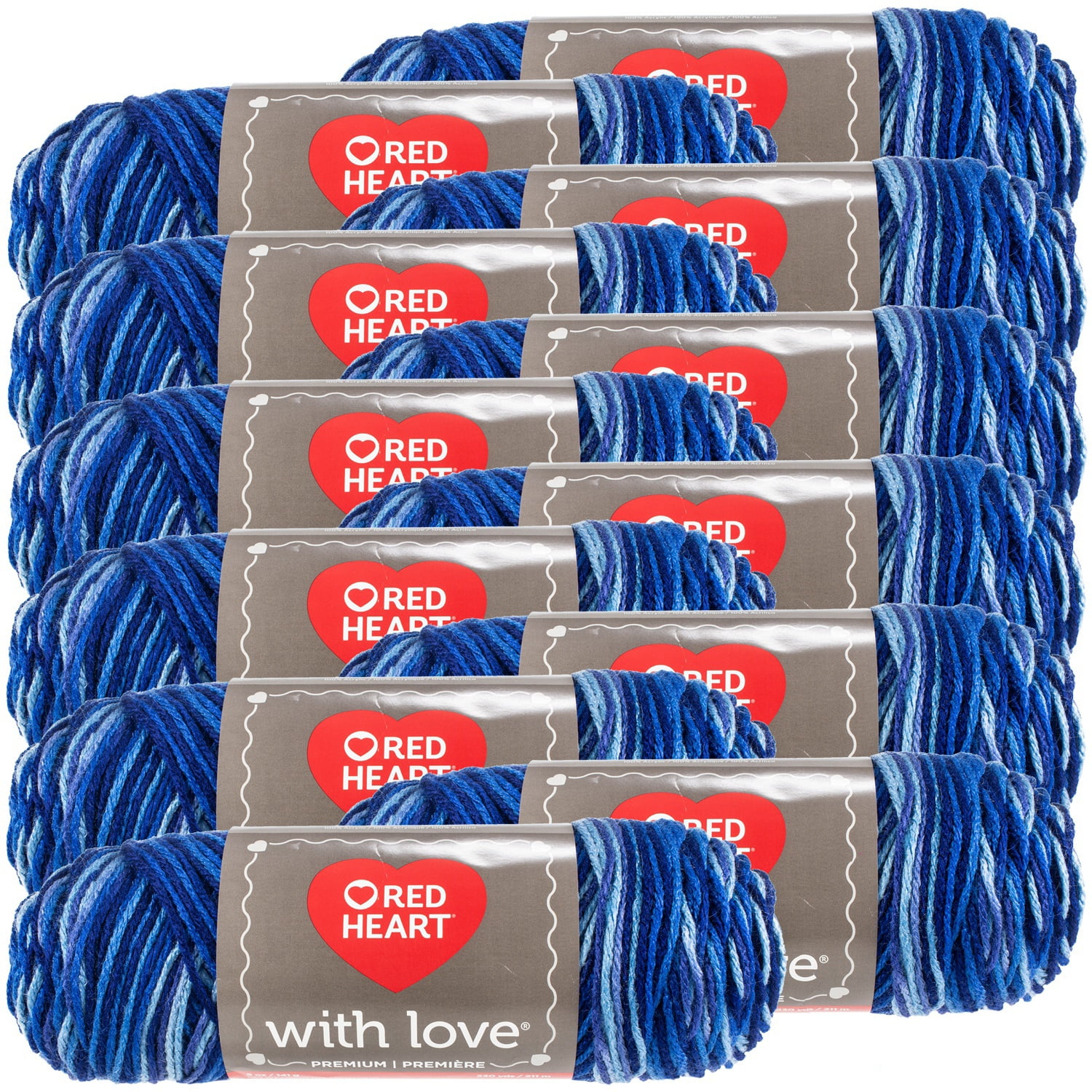 Red Heart With Love Yarn Multipack of 12, Deep Blues, 100% Acrylic ...