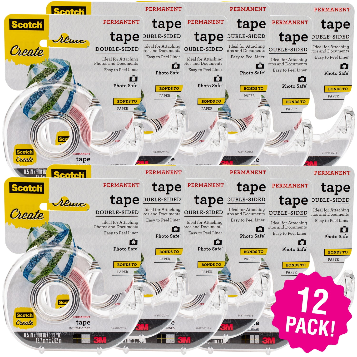 Multipack of 12 - Scotch Create Double-Sided Permanent Tape-.5"X300 ...