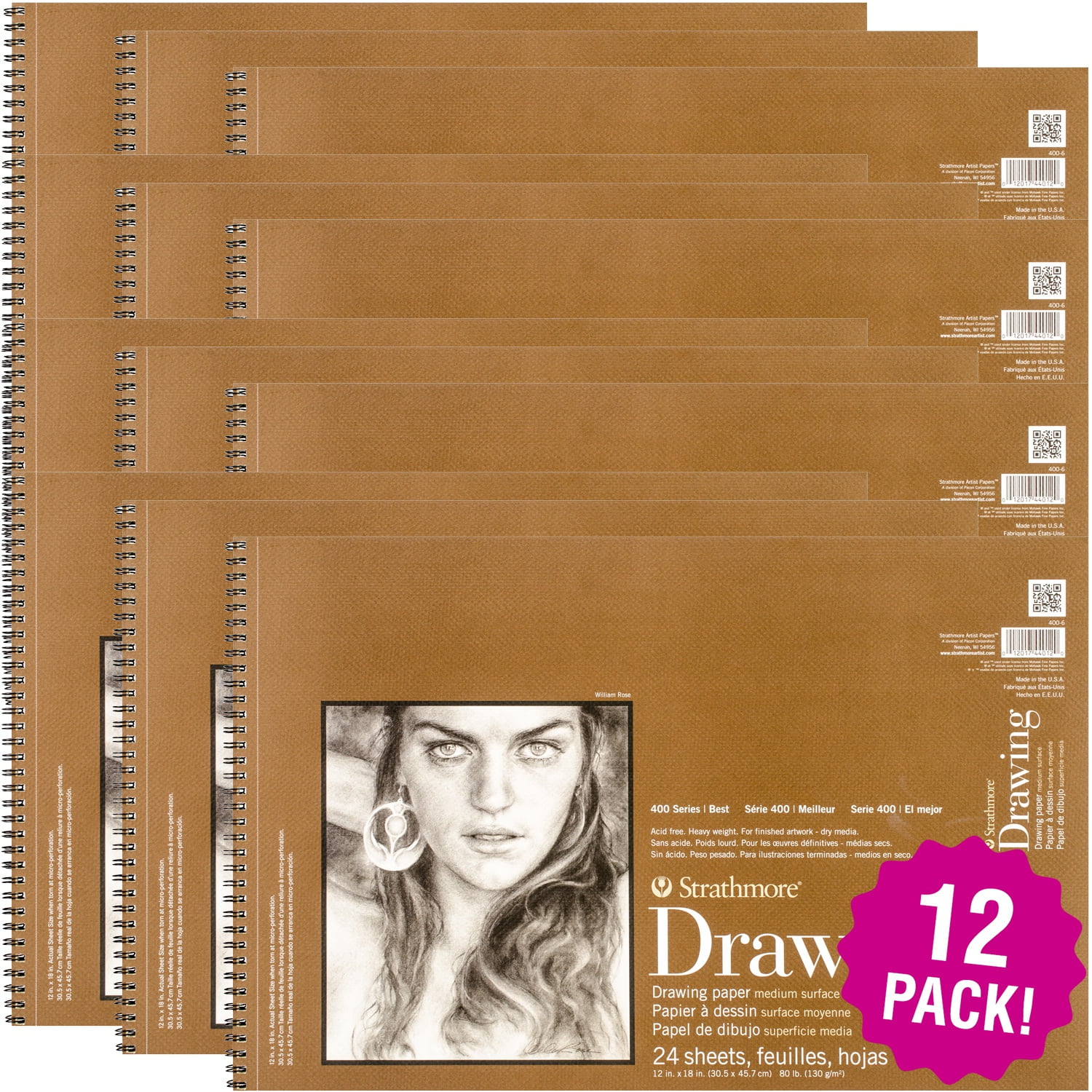Multipack of 12 - Strathmore Medium Drawing Spiral Paper Pad 12"X18"-24 ...