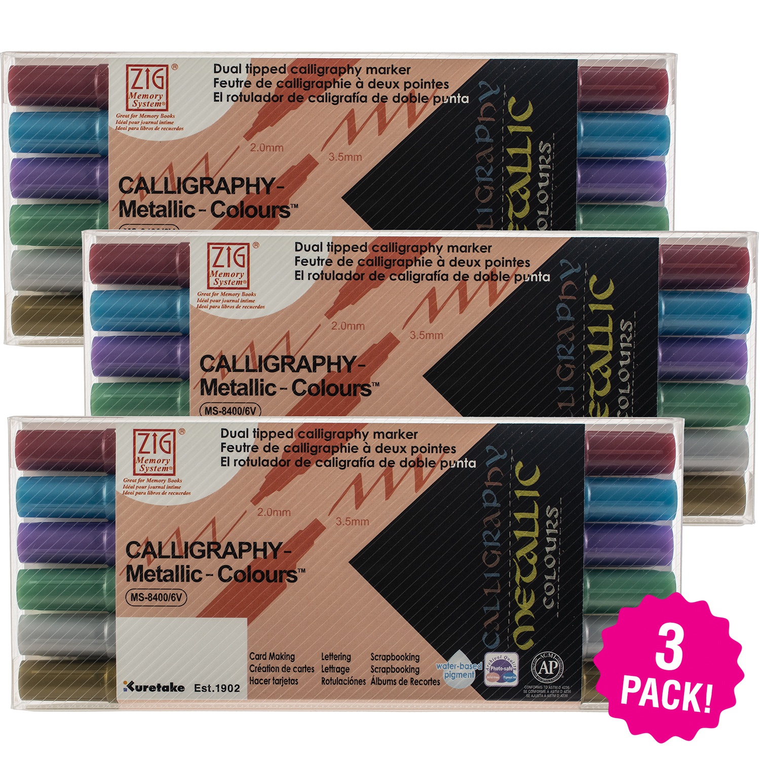Multipack of 3 - ZIG Memory System Calligraphy Dual-Tip Markers 6/Pkg ...