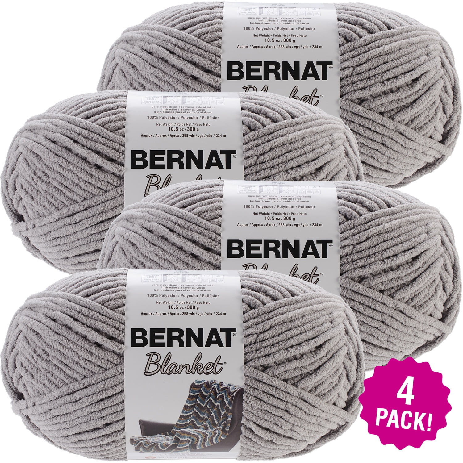 Multipack of 4 - Bernat Blanket Big Ball Yarn-Pale Grey - Walmart.com