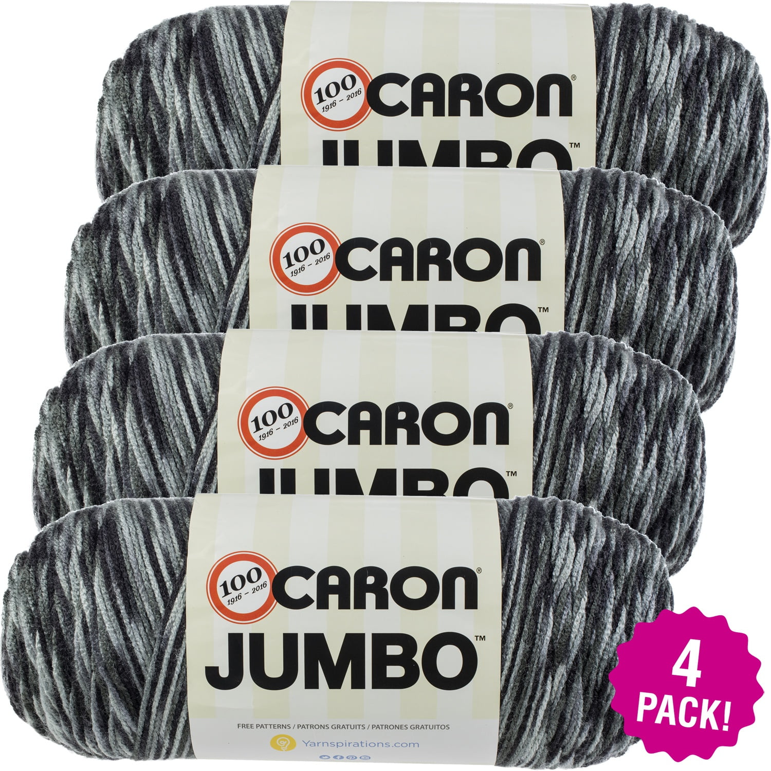 Caron Jumbo Print Yarn, Multipack of 4, Dalmatian, Soft Acrylic 4-Ply ...