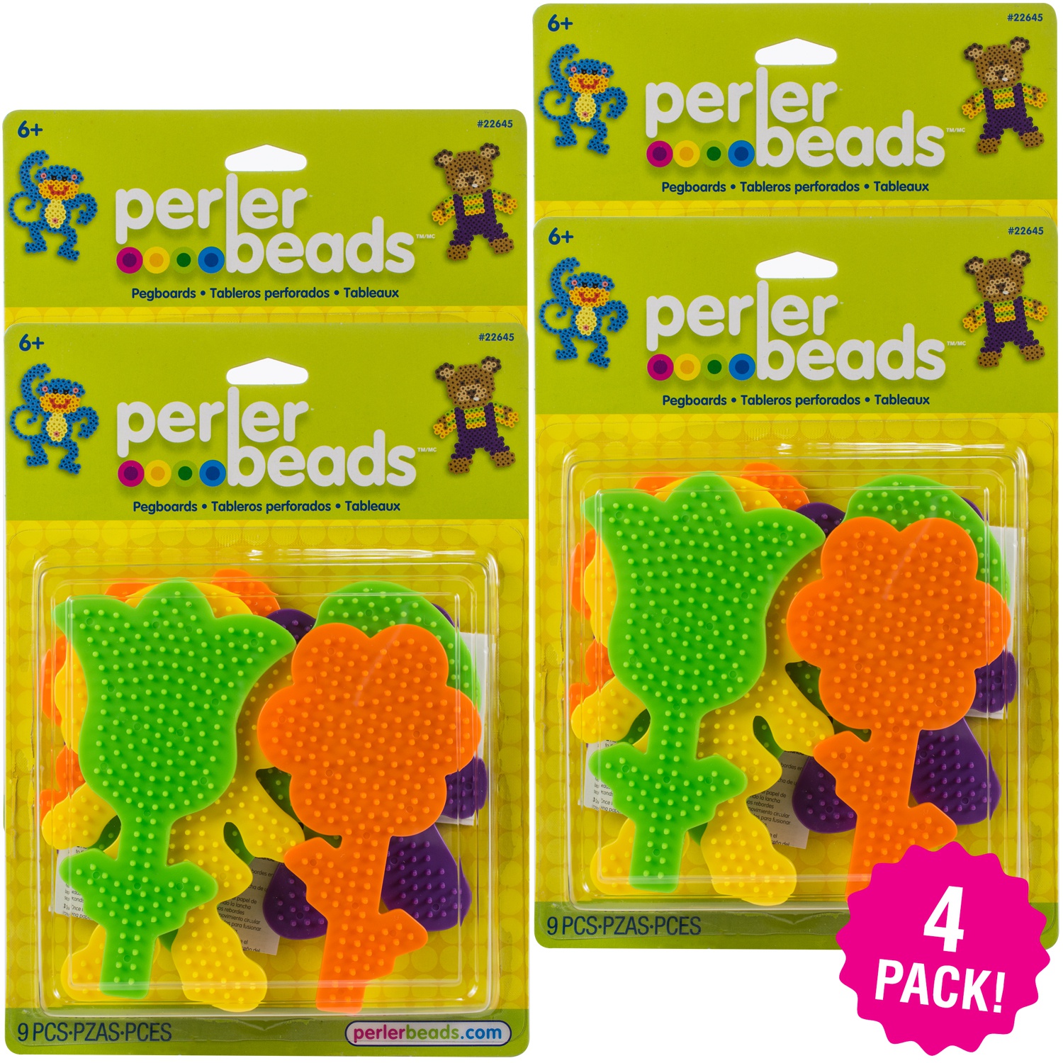 Multipack of 4 - Perler Fun Fusion Pegboards 7/Pkg-Boy/Girl/Bear/Monkey ...
