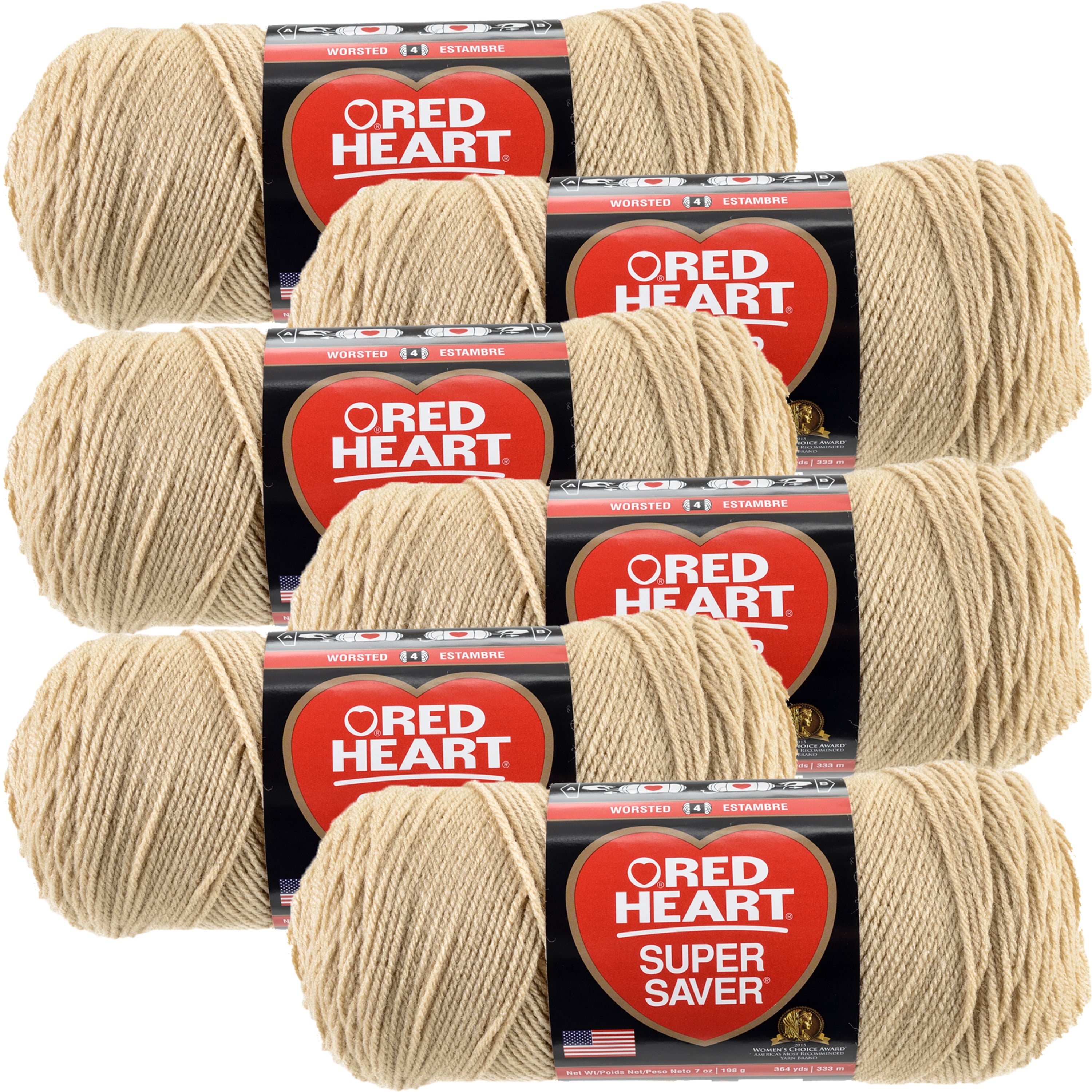 Red Heart Super Saver Yarn Buff, 100% Acrylic, Multipack of 6, Medium ...