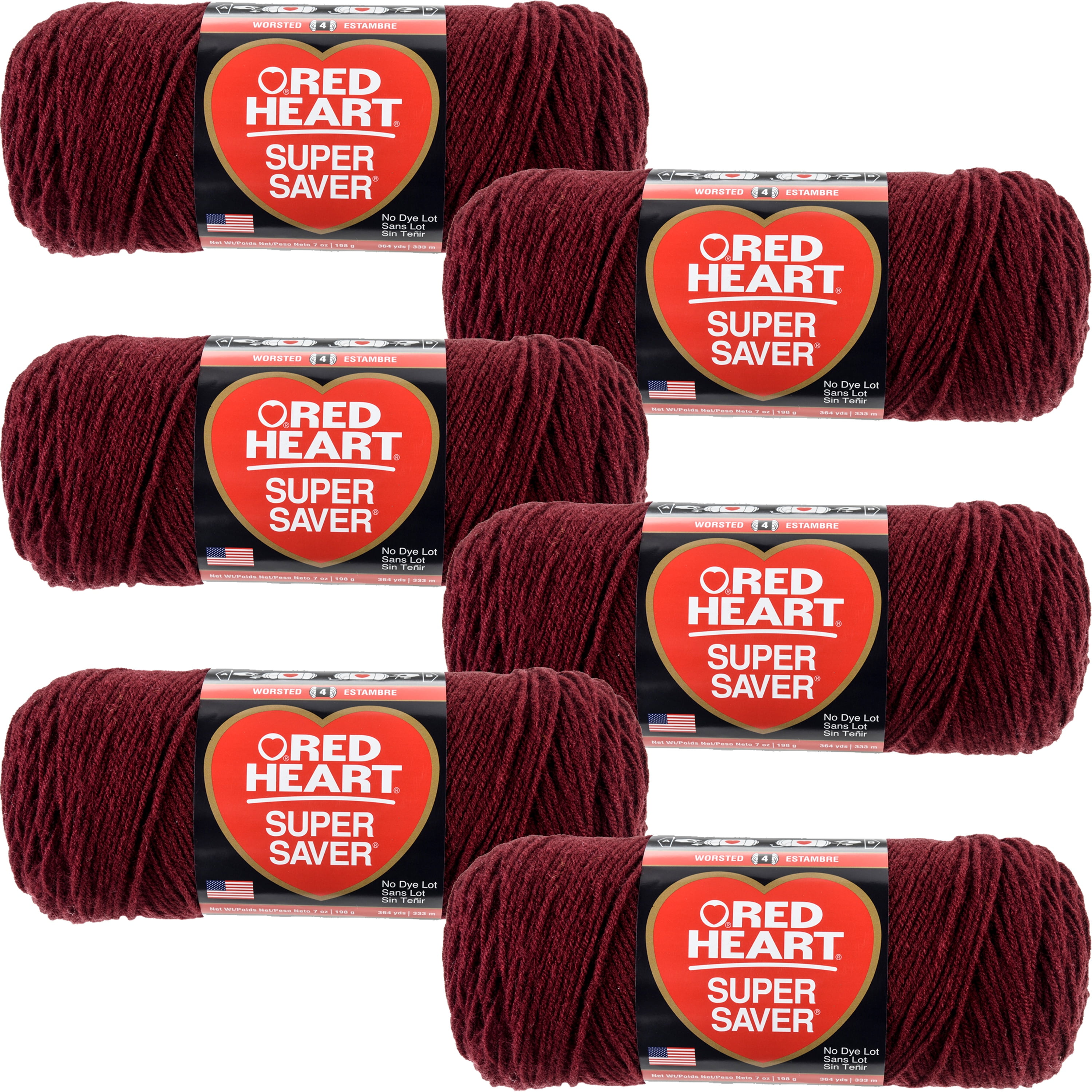 Red Heart Super Saver Yarn Multipack, 6 Skeins, Claret, 100% Acrylic ...