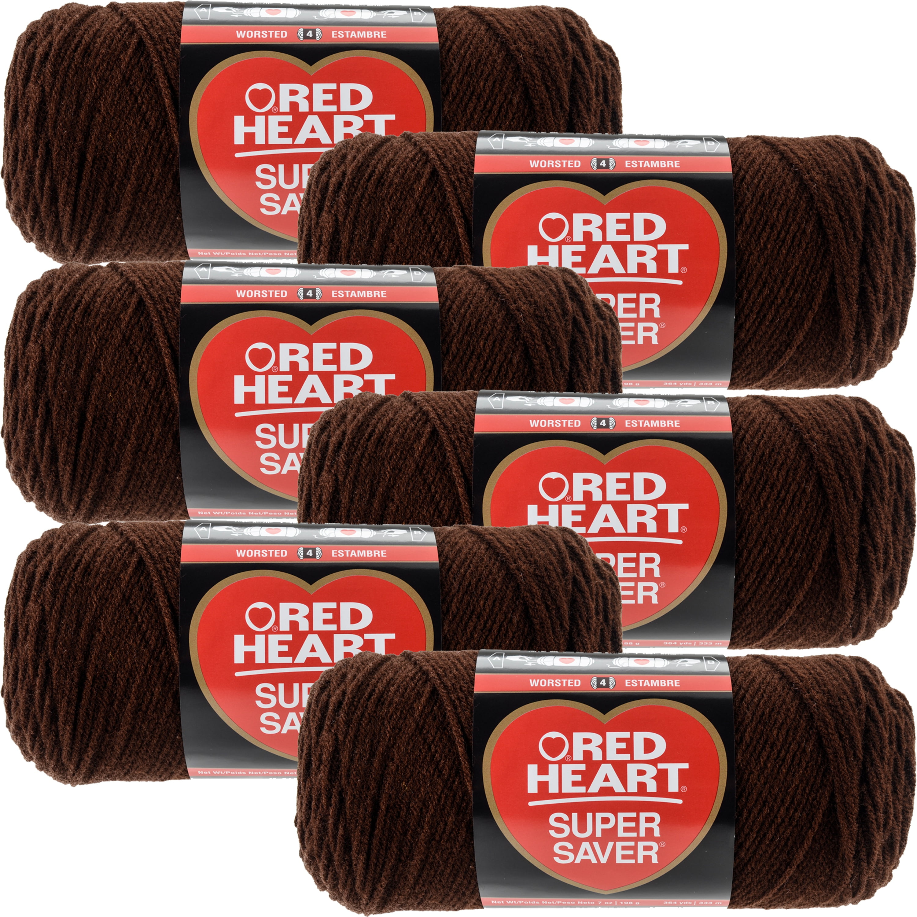 Multipack of 6 - Red Heart Super Saver Yarn-Coffee - Walmart.com