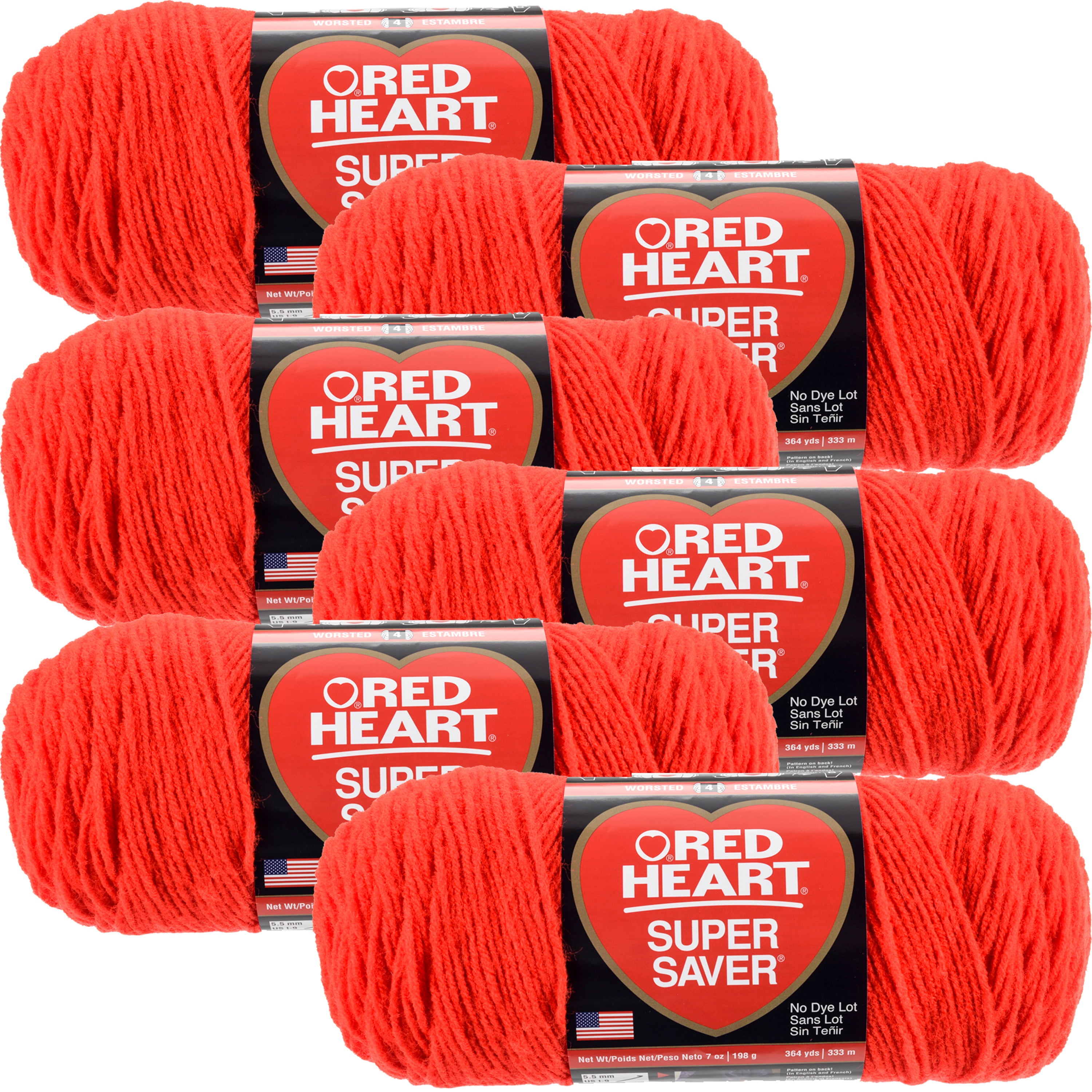 Multipack of 6 - Red Heart Super Saver Yarn-Hot Red - Walmart.com