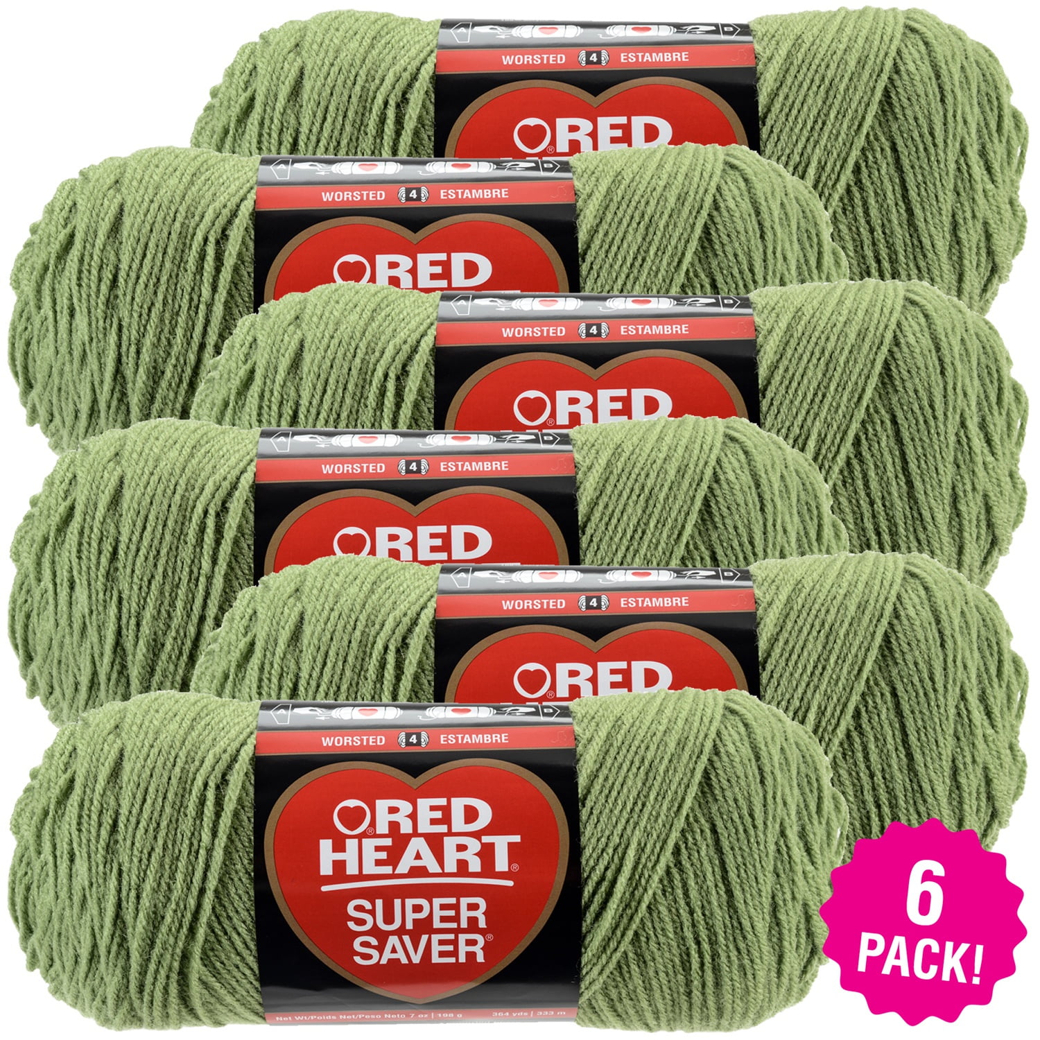 Multipack of 6 - Red Heart Super Saver Yarn-Tea Leaf - Walmart.com