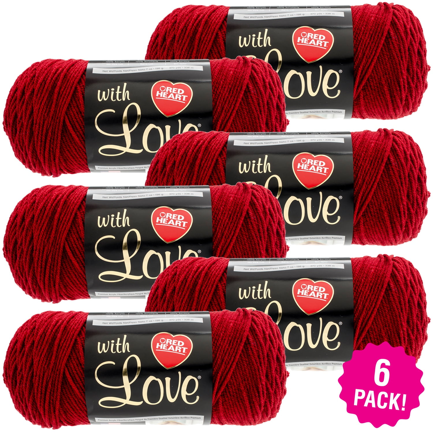 Multipack of 6 - Red Heart With Love Yarn-Berry Red - Walmart.com