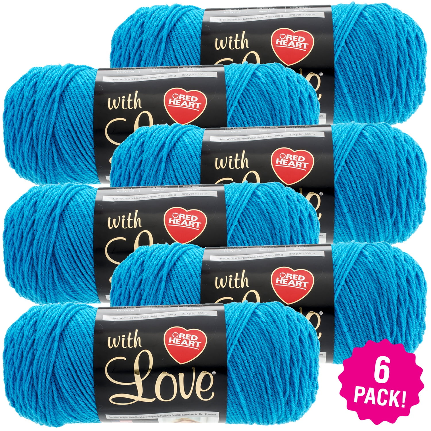 Multipack of 6 - Red Heart With Love Yarn-Blue Hawaii - Walmart.com