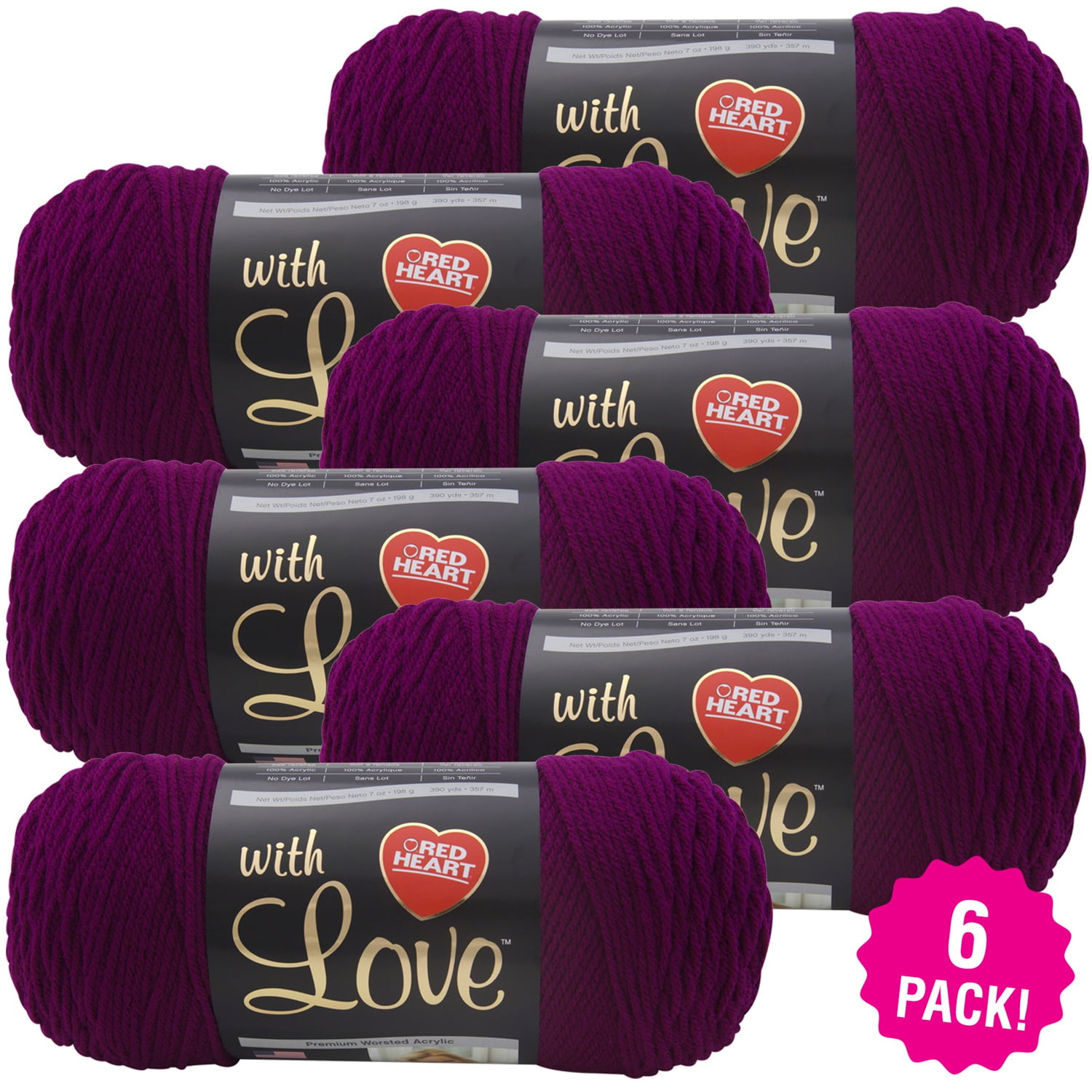 Multipack of 6 - Red Heart With Love Yarn-Boysenberry - Walmart.com