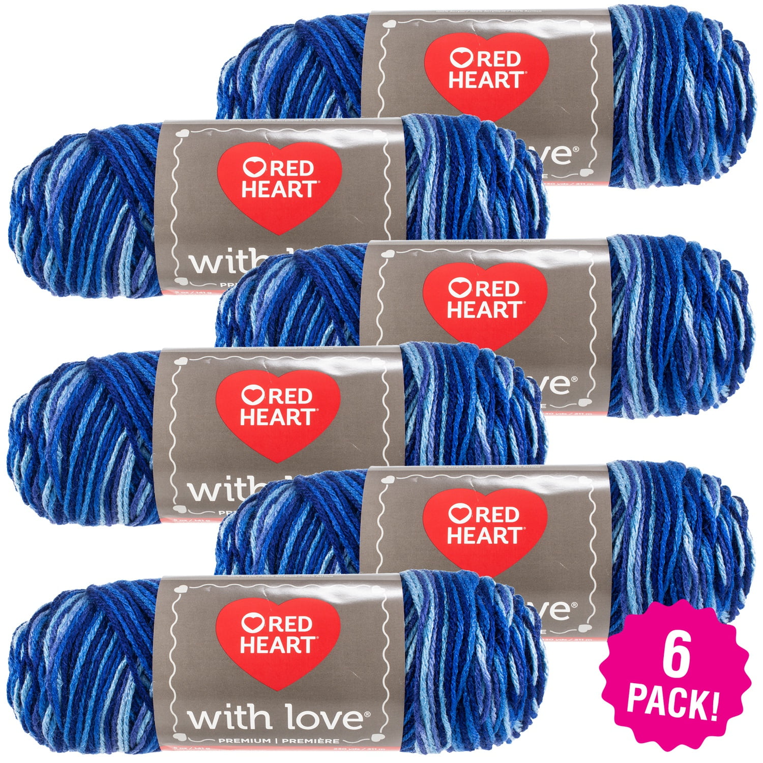 Multipack of 6 - Red Heart With Love, Premium Acrylic Worsted Yarn in ...