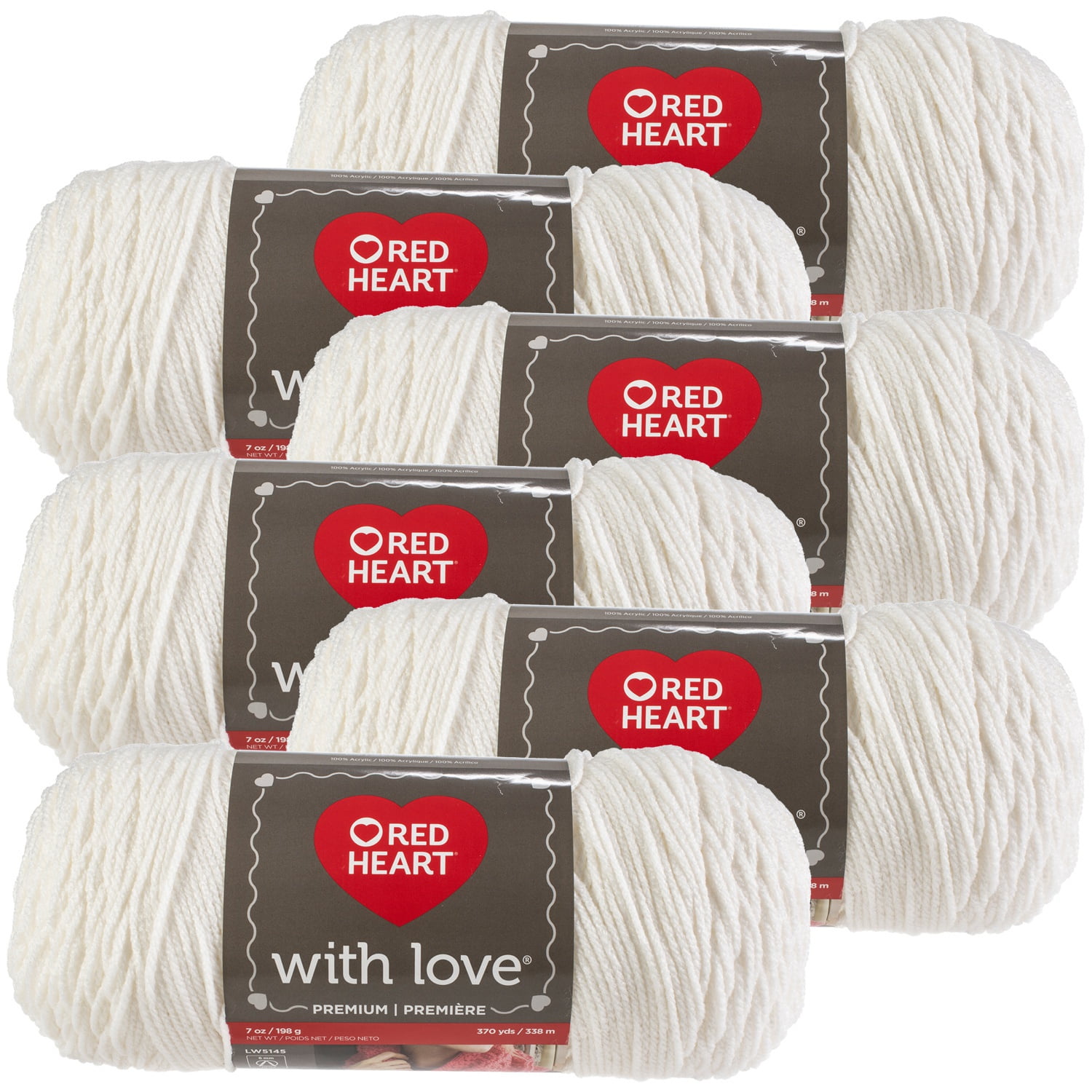 Multipack of 6 - Red Heart With Love Yarn-White - Walmart.com