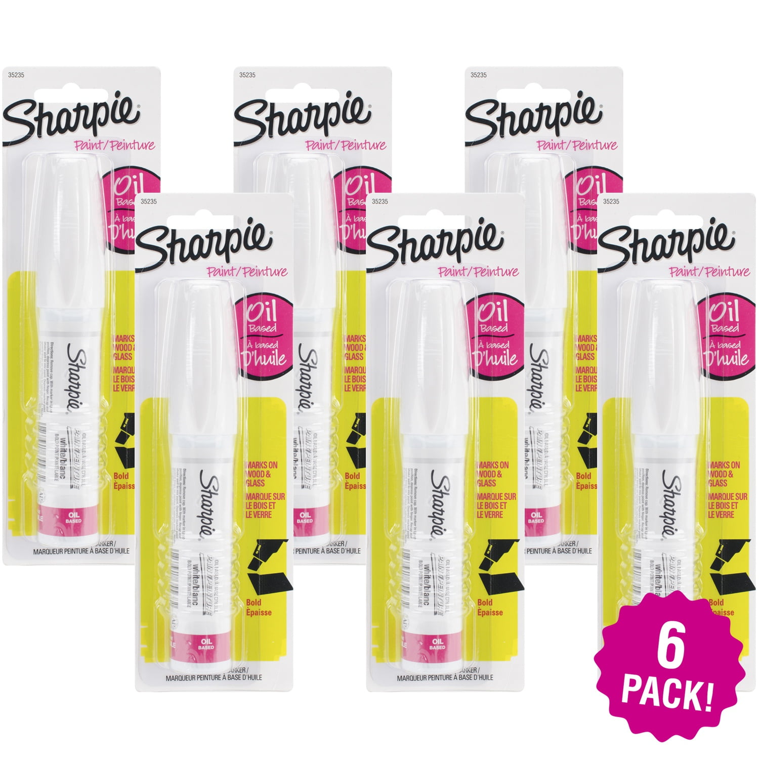 Multipack of 6 - Sharpie Bold Point Oil-Based Poster Paint Marker-White ...