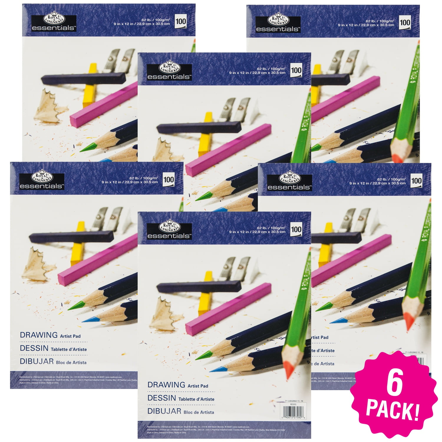 Multipack of 6 - essentials(TM) Drawing Artist Paper Pad 9"X12"-100 ...