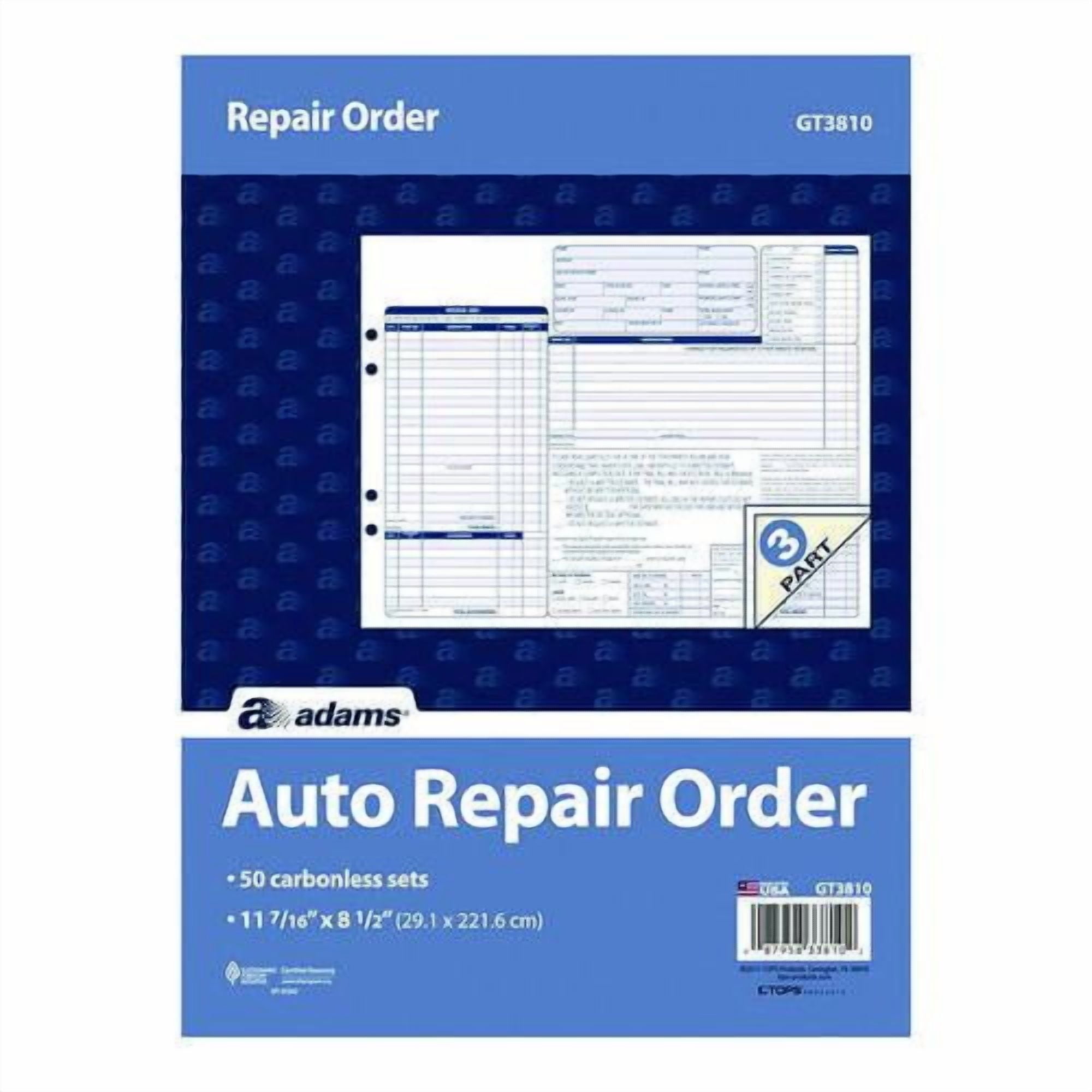 Multipart Auto Repair Work Order Forms with Checklist for Routine Jobs ...