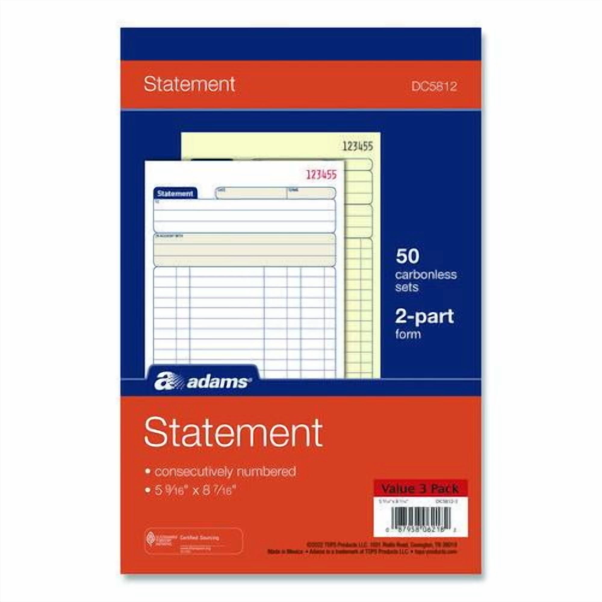 Multipart Statement Pad, Two-Part Carbonless, 5.56 x 7.94, 50 Sets/Pad ...
