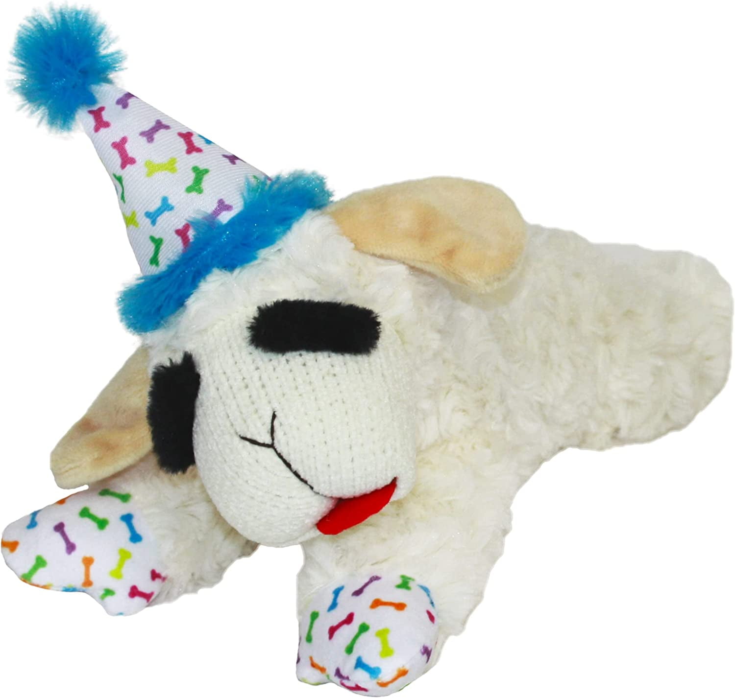 Multipet Lamb Chop Plush Dog Toy, Blue Party Hat, Squeaker, 10.5 Inches ...