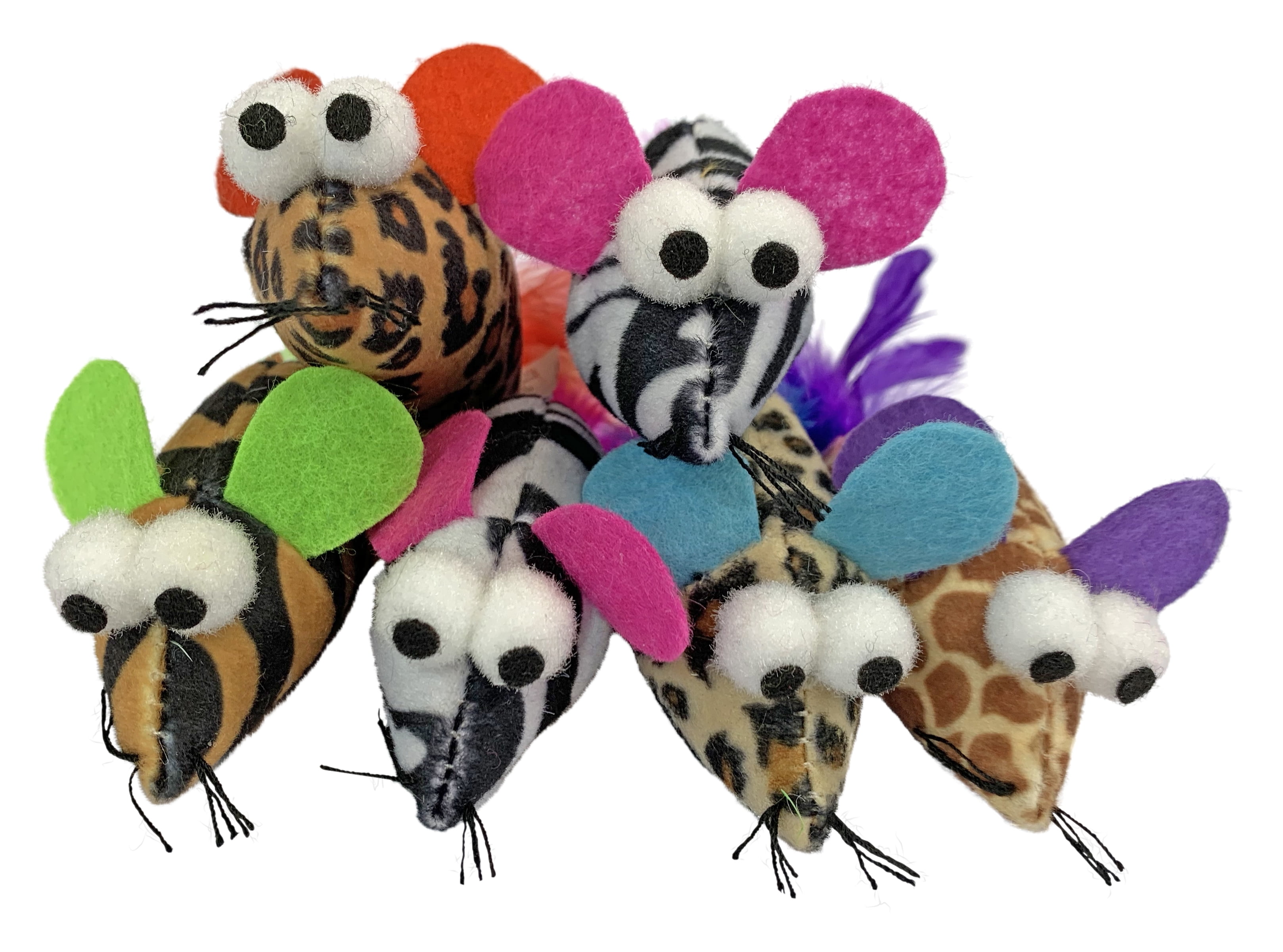 Multipet Mice-Shaped Toys for Cats with Feathers and Catnip, 6 Mice Per ...