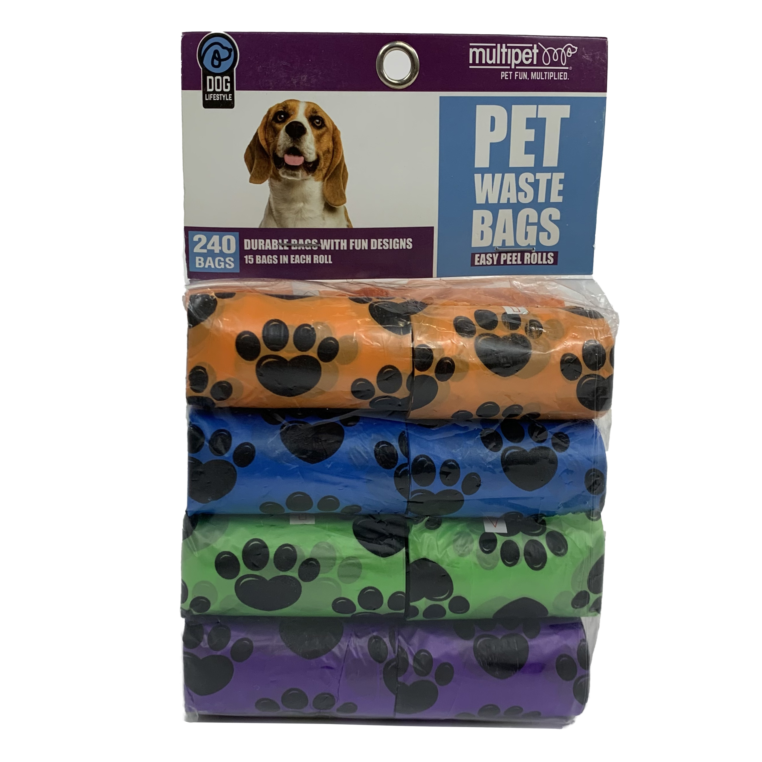 Multipet Paw Print Waste Bags 16pk, 15 per Roll, Total 240, Assortment ...