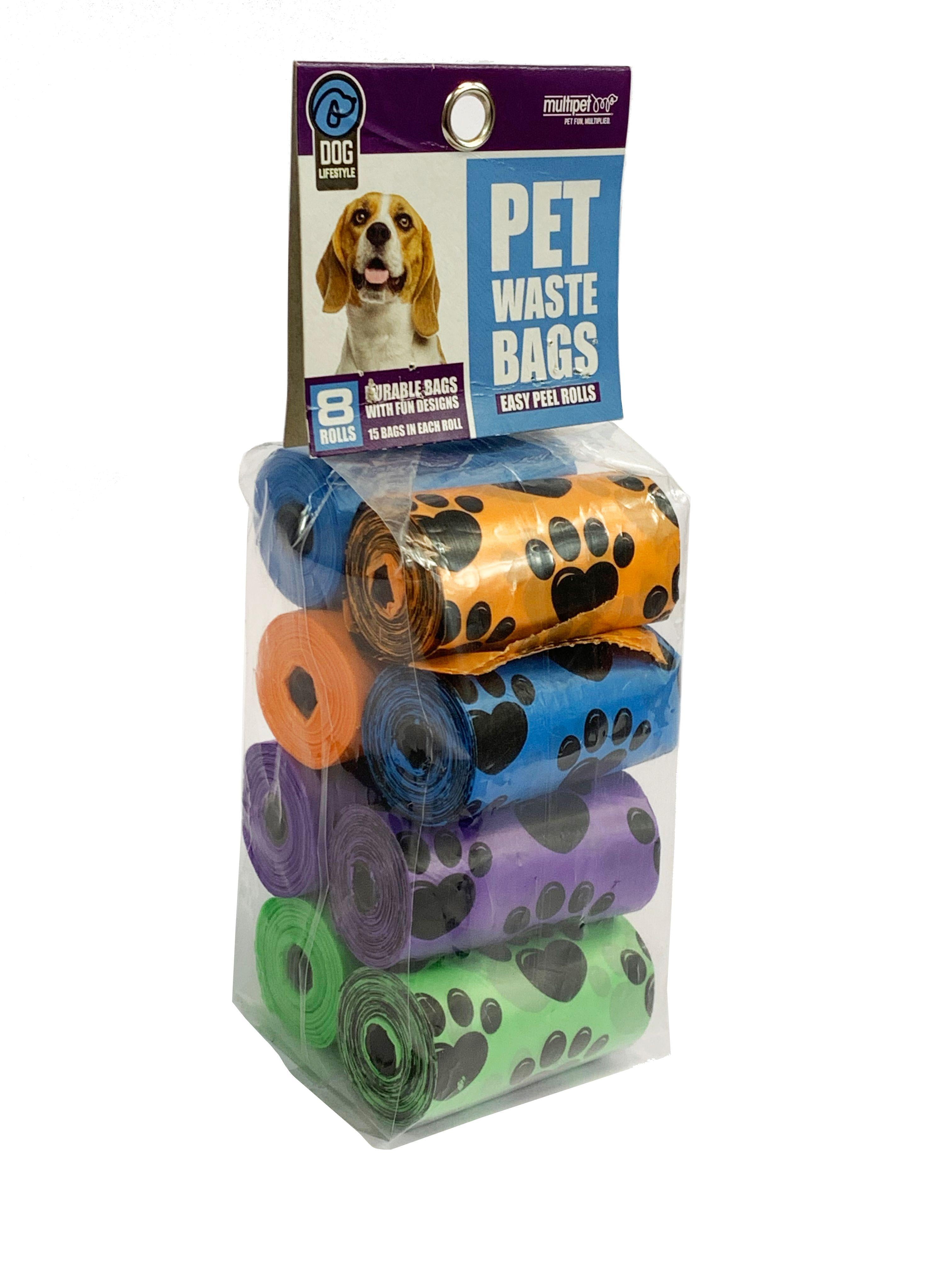 Multipet Paw Print Waste Bags 8 Pack, 15 per Roll, Total 120 ...