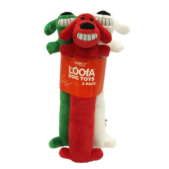 Multipet Plush Holiday Loofa Dog Toy, Stuffing & Squeaker, 3 pk with ...