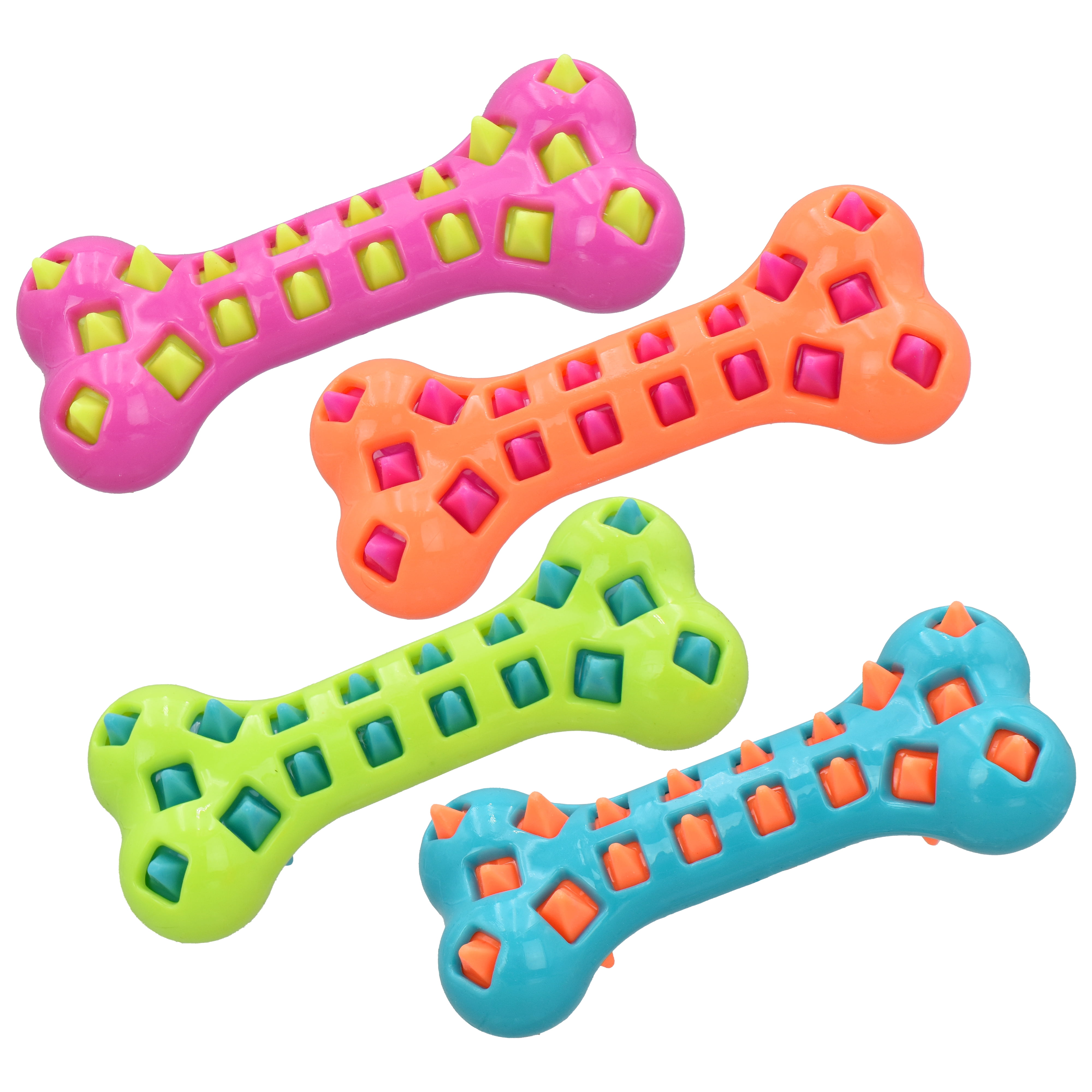 Multipet Rubber Bone with Rubber Spikes for Dogs, Assorted Colors ...