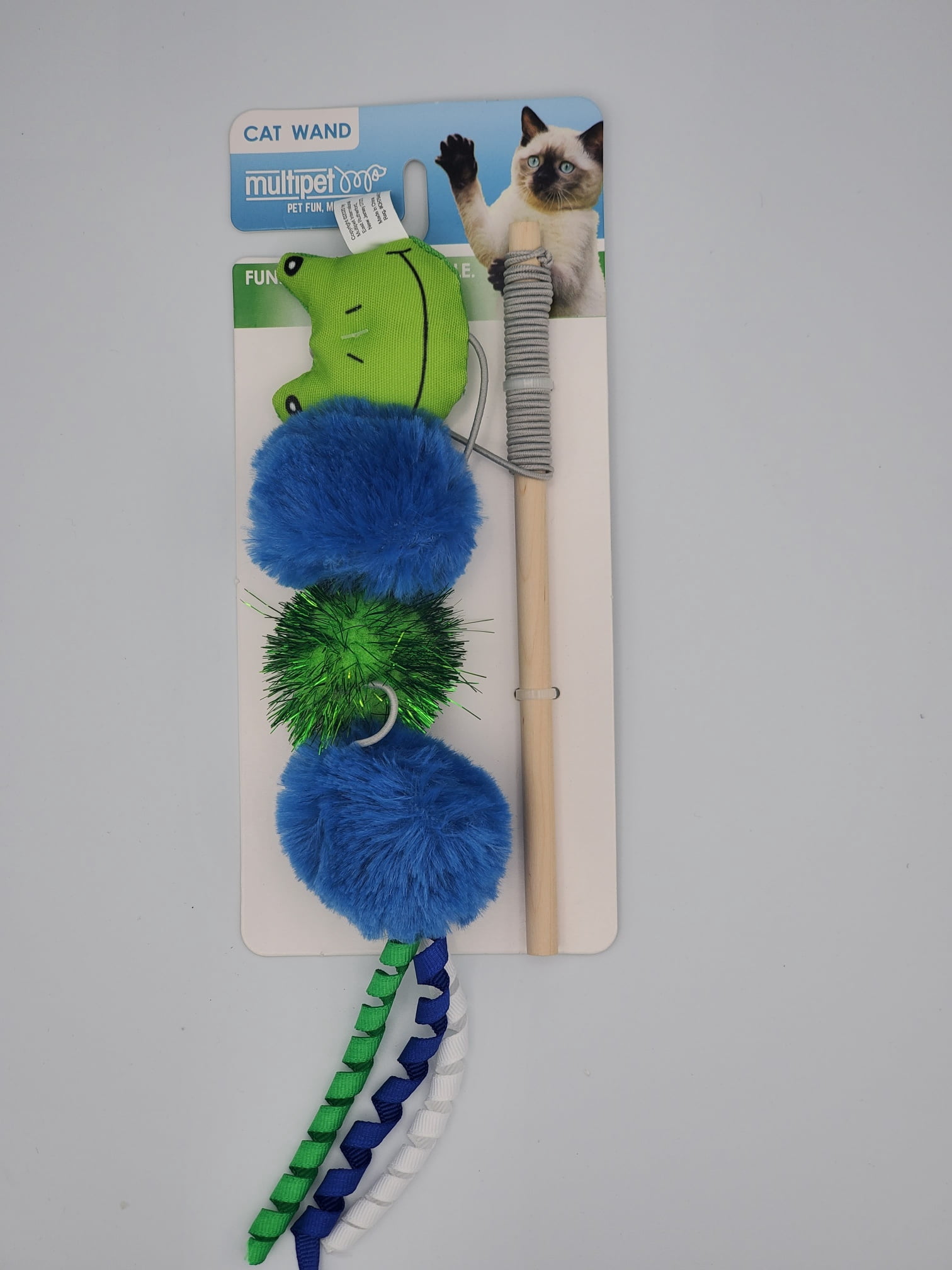 Multipet Wand Cat Toy Frog with Ribbon 3ft long dangle toy with catnip ...