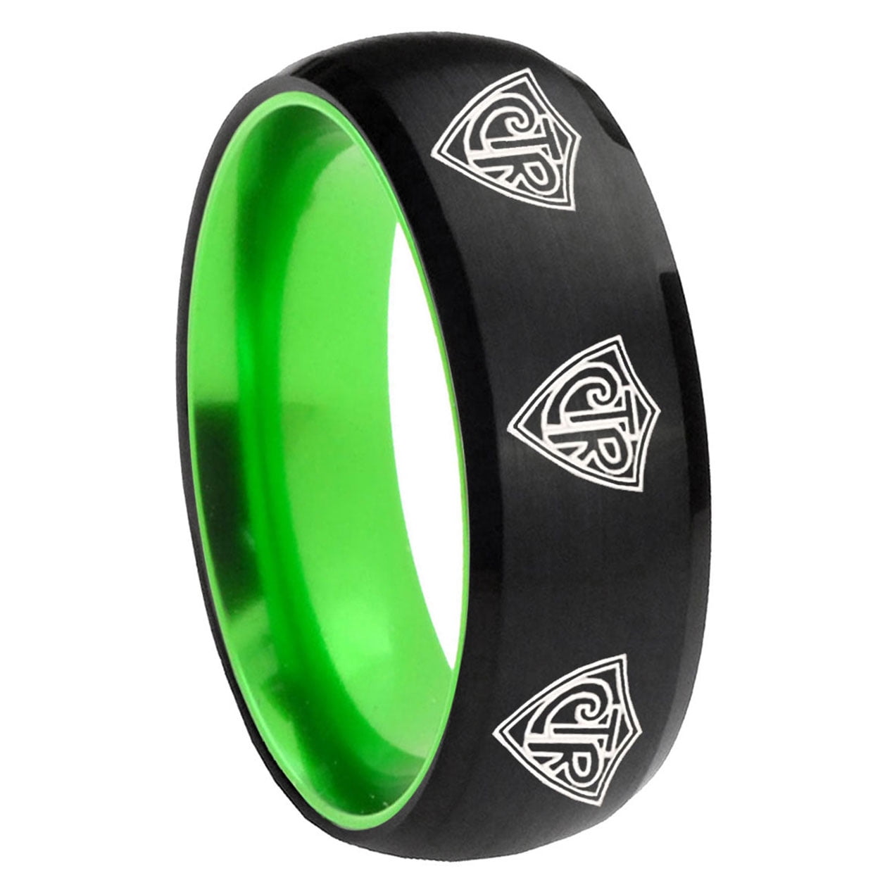 Multiple CTR Logo 8MM Dome Black And Green Tungsten Polished Men's Ring ...