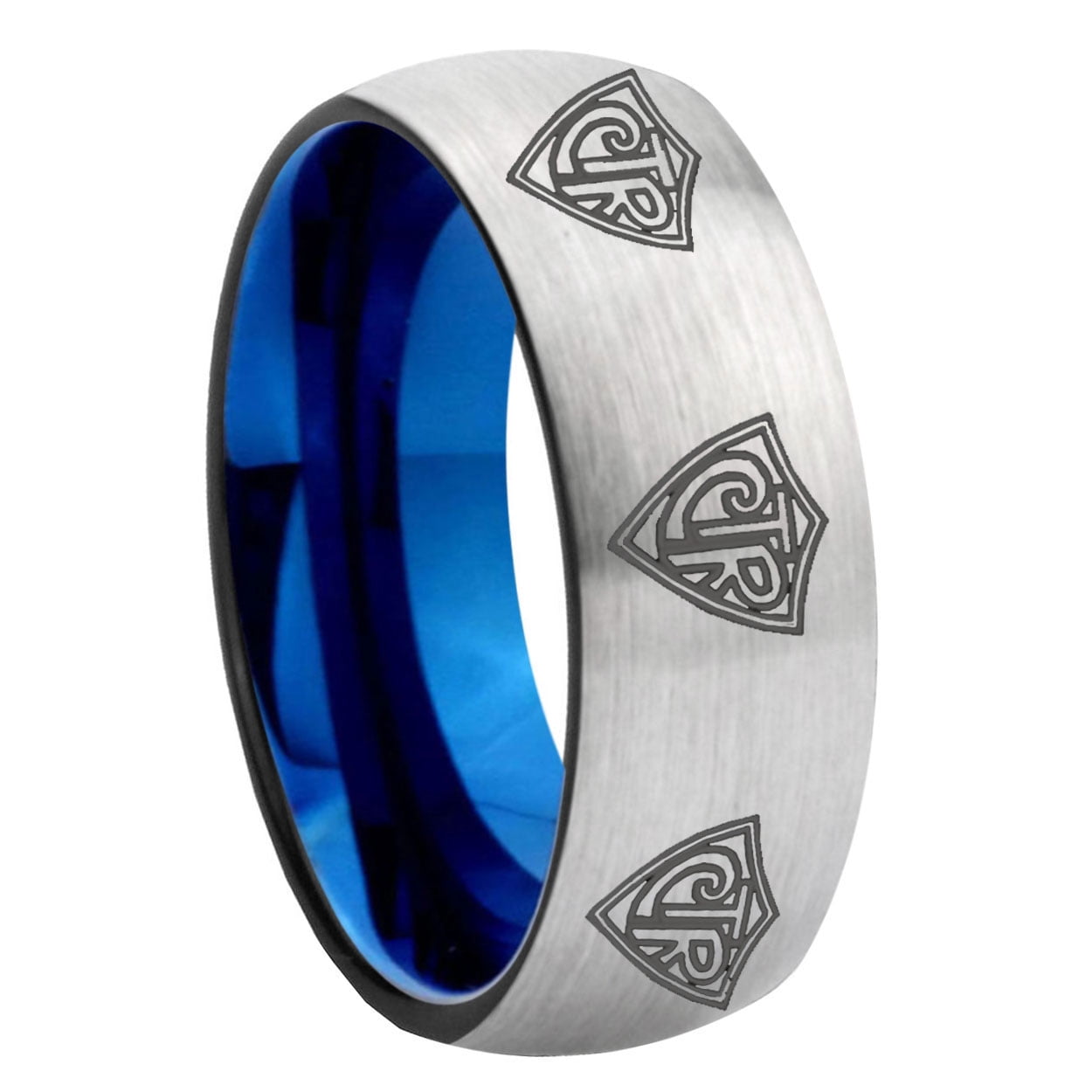 Multiple CTR Logo 8MM Dome Gray and Blue Tungsten Polished Men's Ring ...